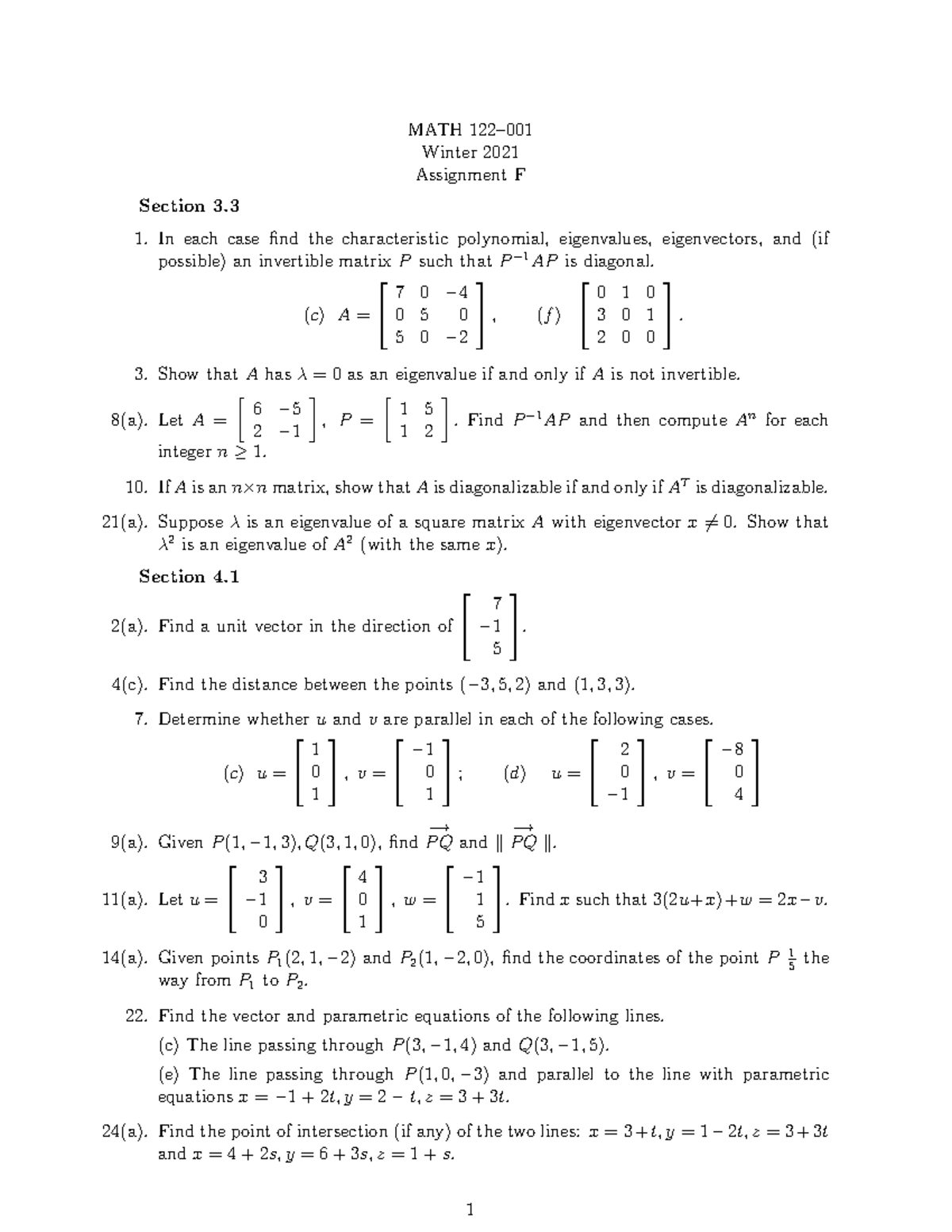 Math 122 practice assignment 6 - MATH 122– Winter 2021 Assignment F ...