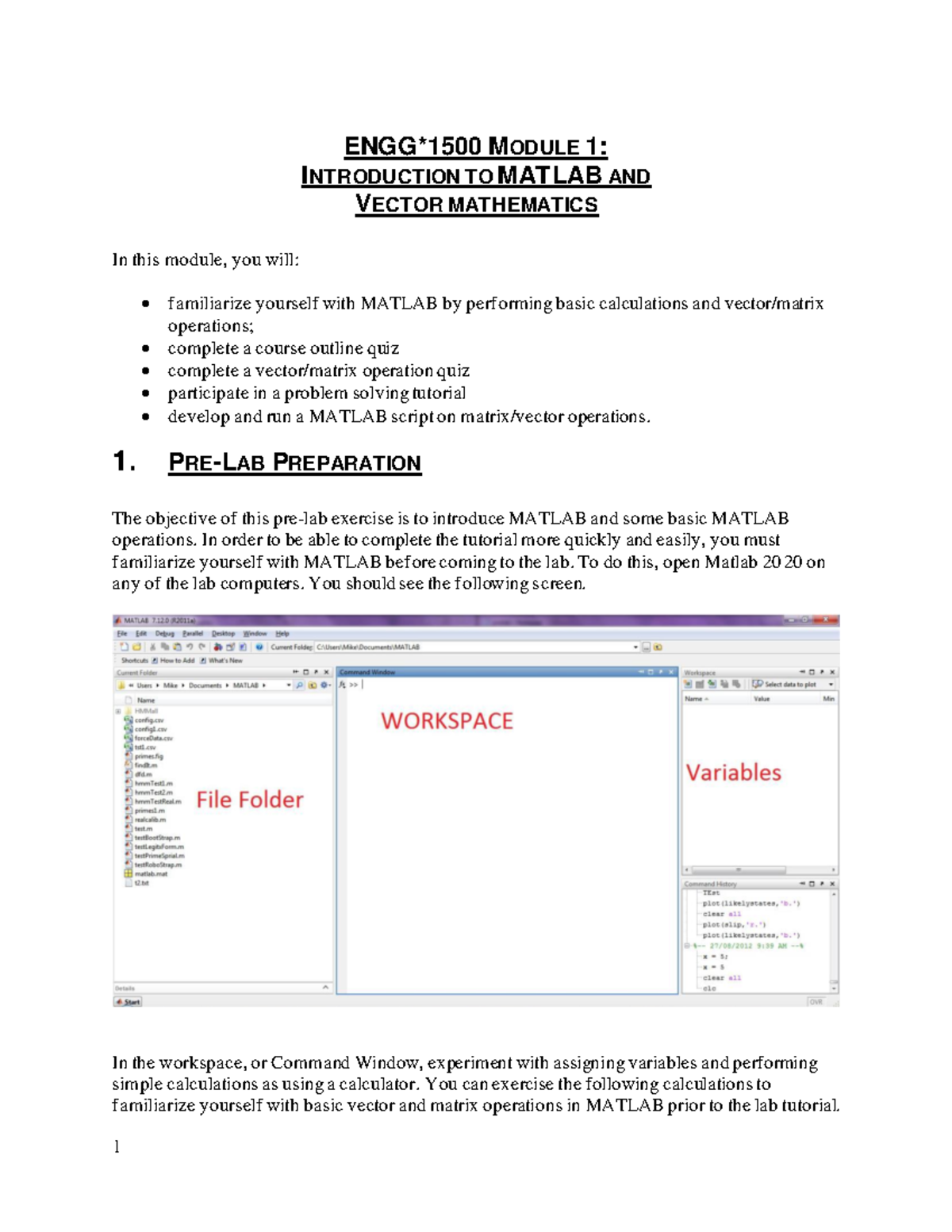 ENGG 1500 Module 1 instruction - ENGG*1500 MODULE 1: INTRODUCTION TO ...