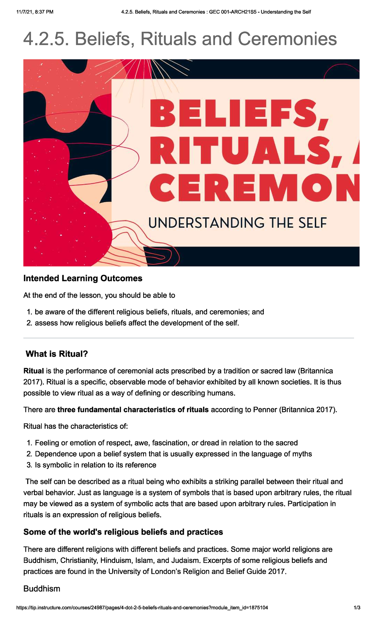 Beliefs, Rituals and Ceremonies of an Individual - Understanding Self ...