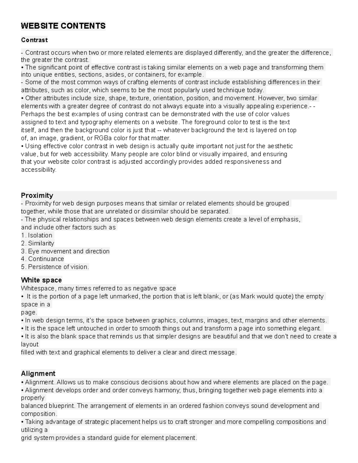 Webdev Midterm Reviewer - WEBSITE CONTENTS Contrast Contrast occurs when two or more related ...