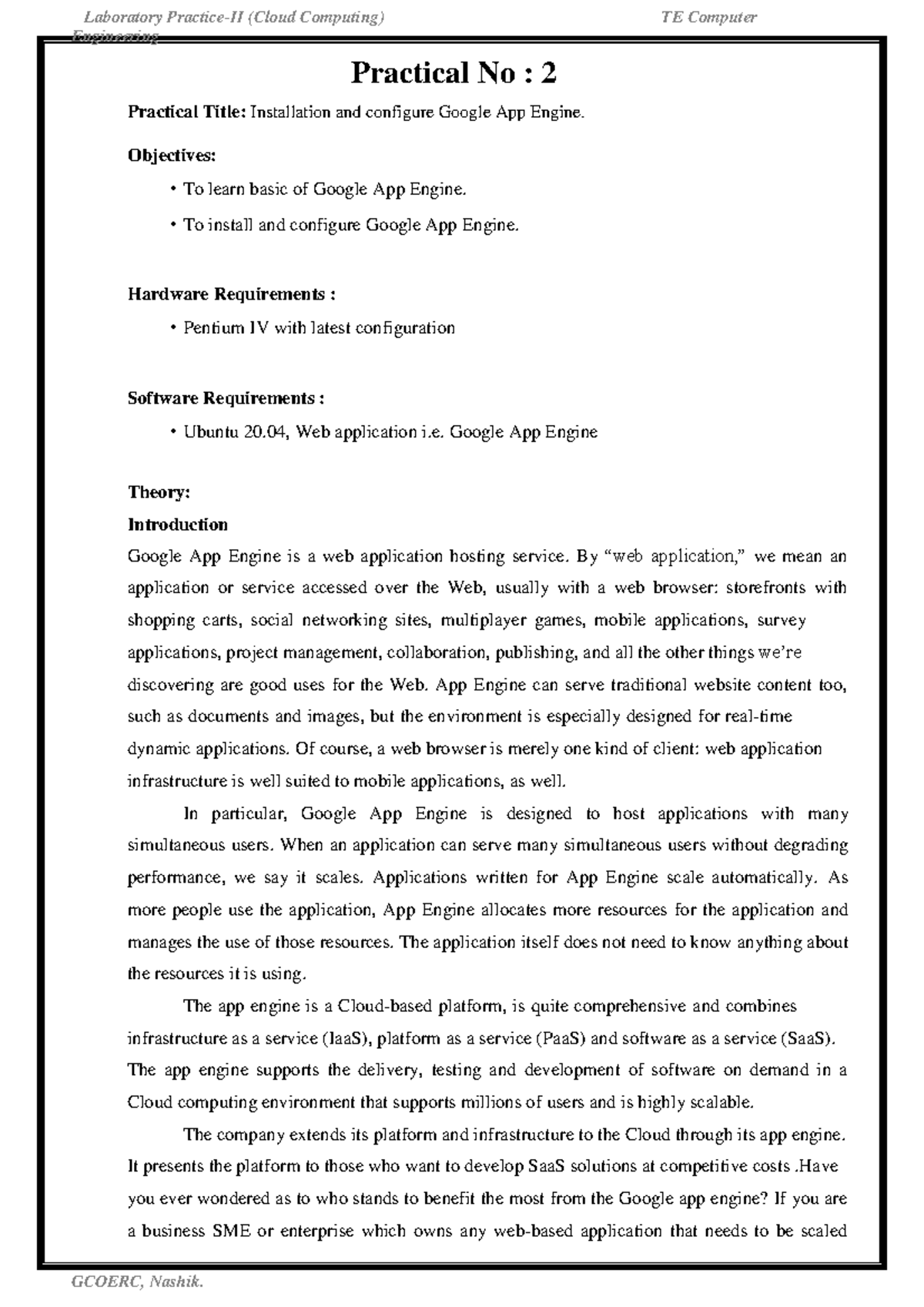 Cc Prac 2 Laboratory Practice Ii Cloud Computing Te Computer Gcoerc Nashik Engineering 