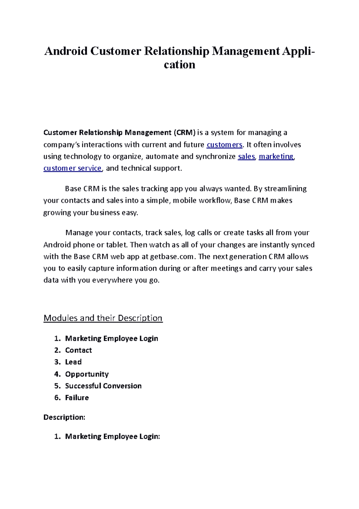Android Customer Relationship Management Application It Often