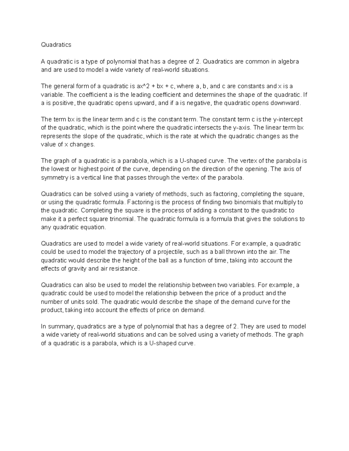 Quadratics - Algebra 1 topic, Really clear notes of explaination ...