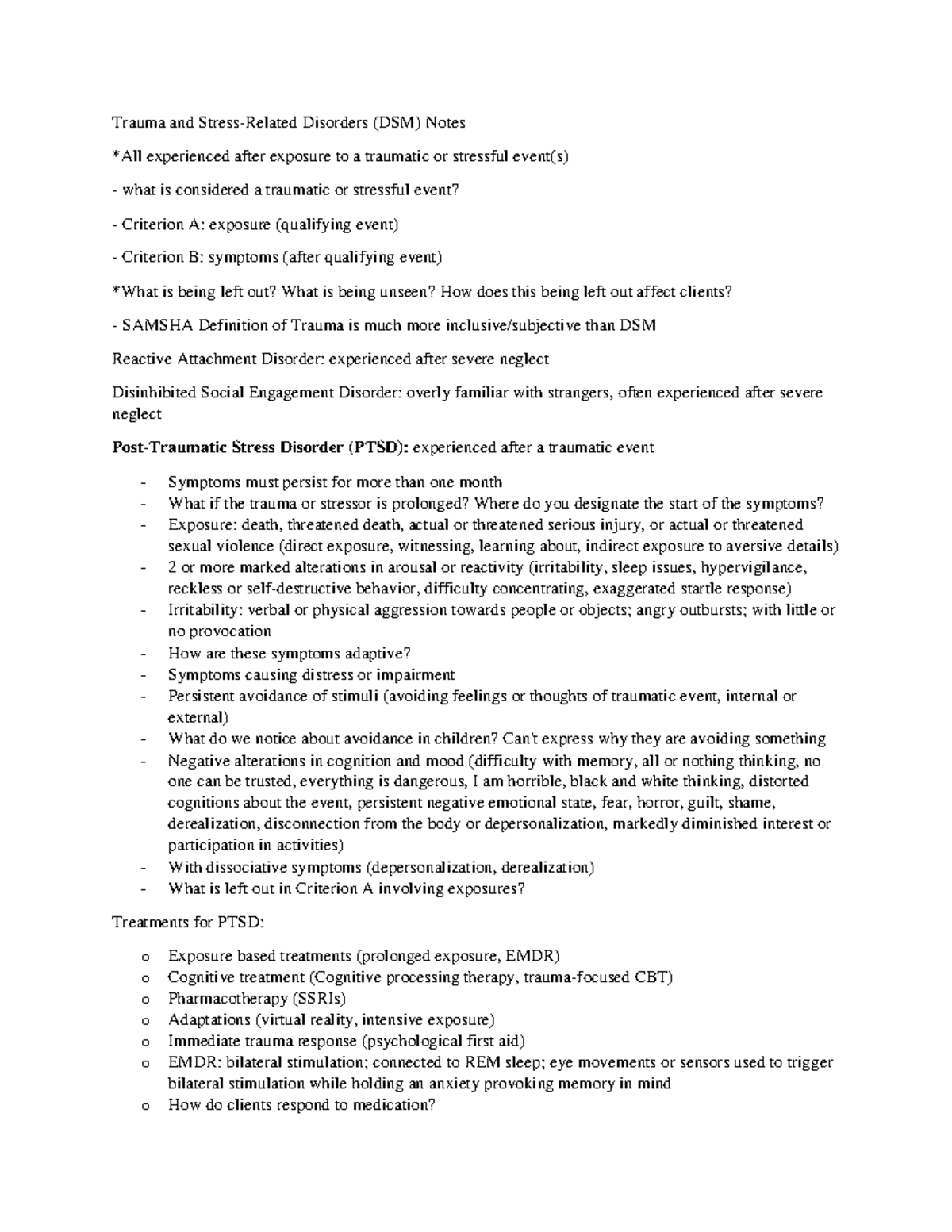 Trauma and Stress-Related Disorders Notes - Trauma and Stress-Related ...