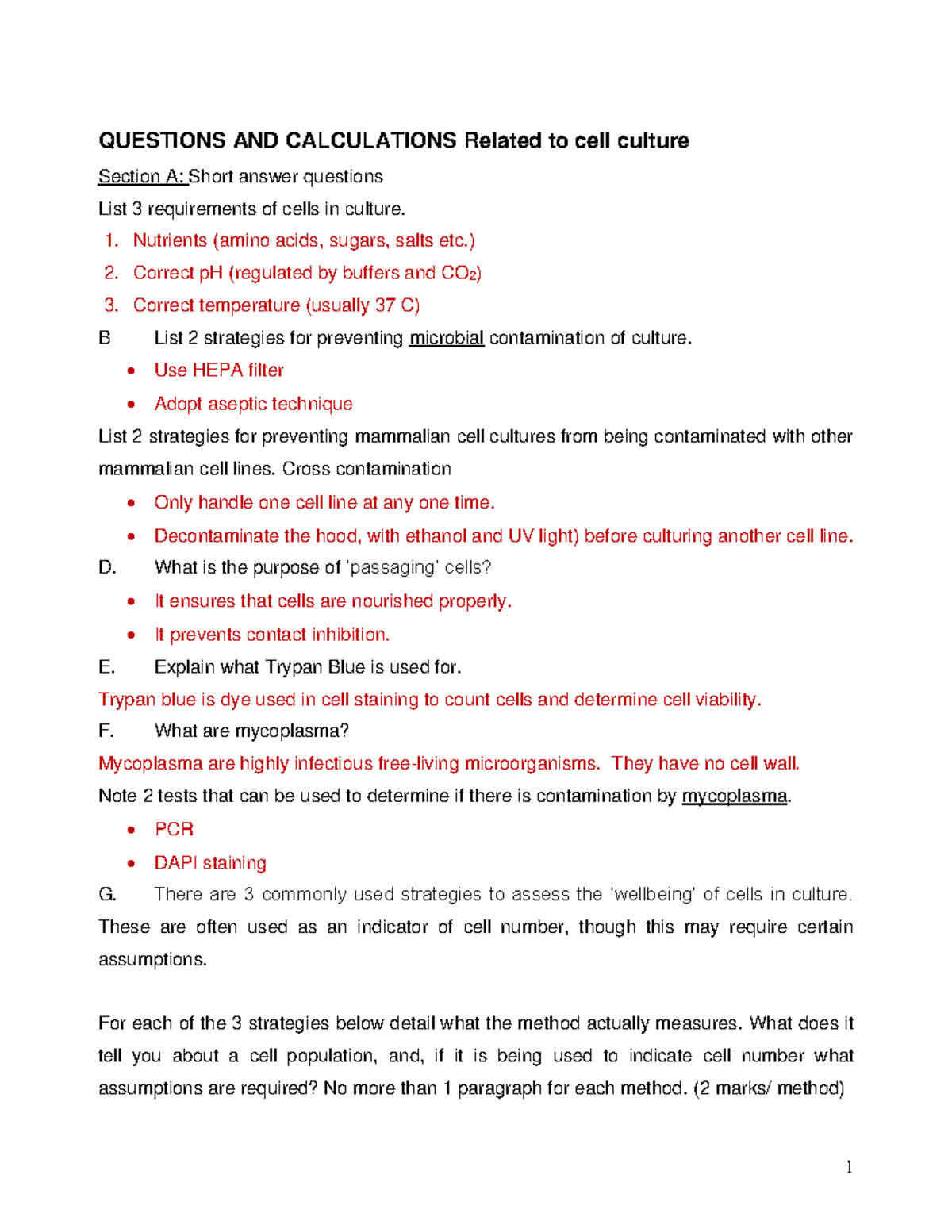 Cell culture questions completed - QUESTIONS AND CALCULATIONS Related ...