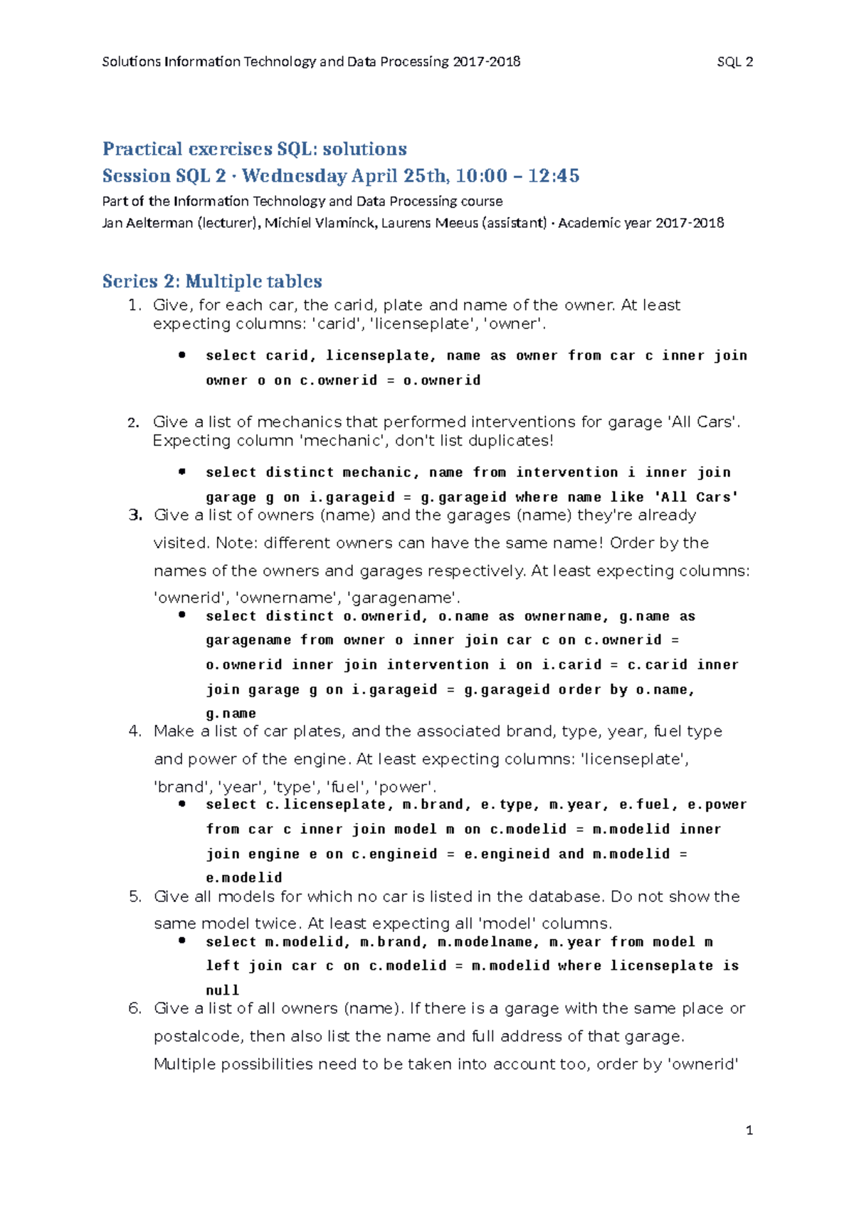 2018 SQL 2 solutions - Solution for the PRACTICAL EXERCISES subject ...