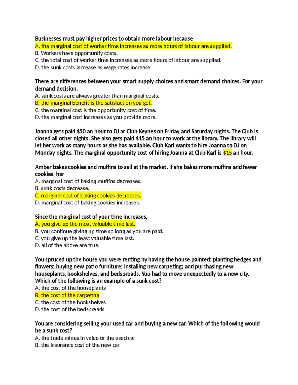 Econ Ch 3 4 Notes Ch3 4 Businesses Must Pay Higher Prices To Obtain