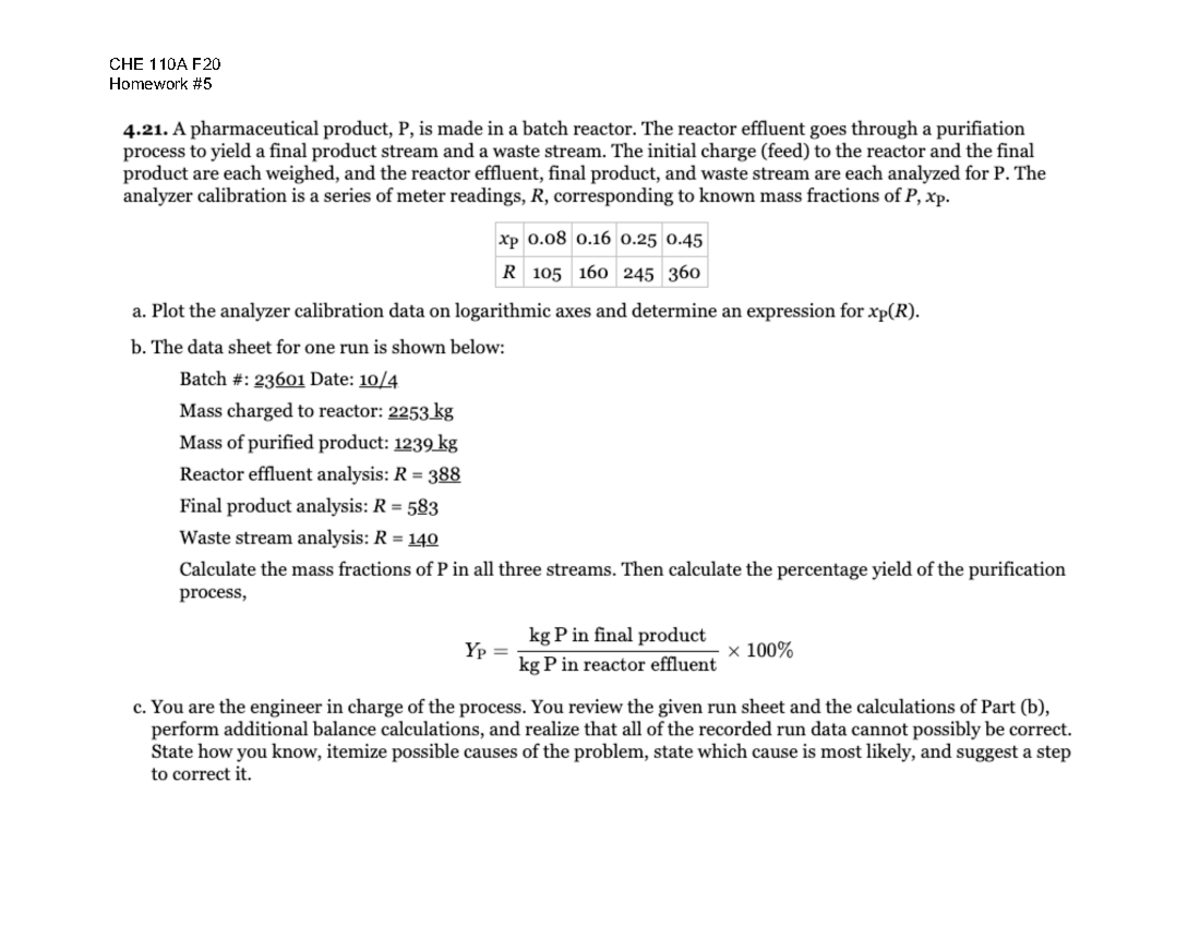 Homework#5 - CHE 201 - CHE 110A F Homework # CHE 110A F Homework ...
