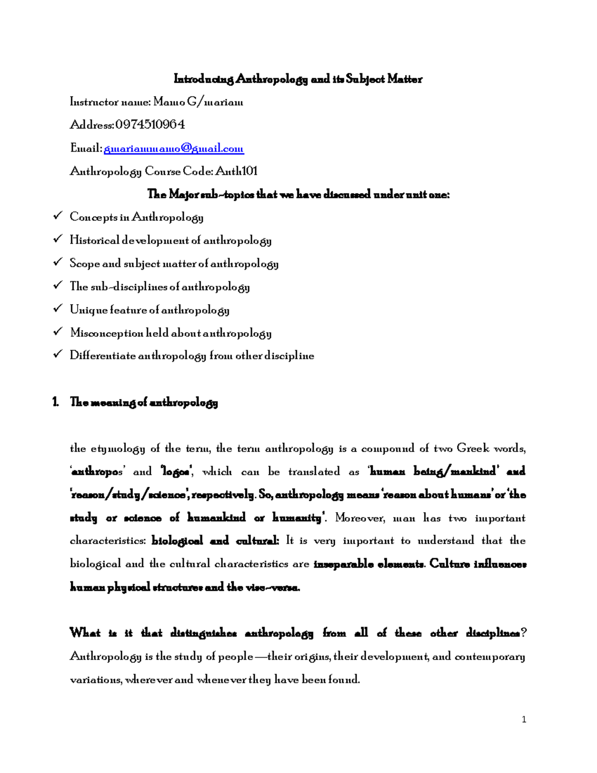 Social Anthropology Handout: Key Concepts and Study Guide - Introducing ...