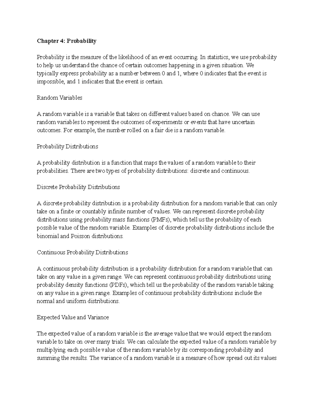 STAT 100 Chapter 4 - Chapter 4: Probability Probability is the measure ...