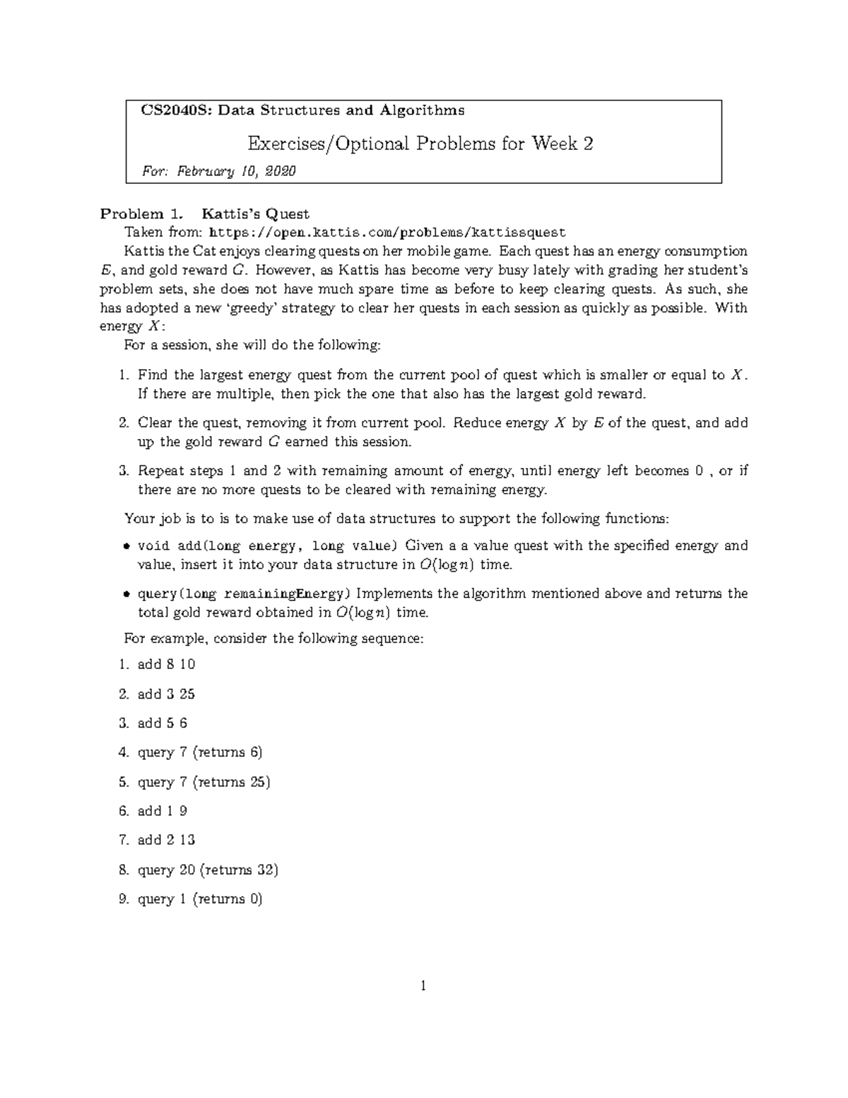 Kattis Quest Optional Cs2040s Data Structures And Algorithms Exercisesoptional Problems