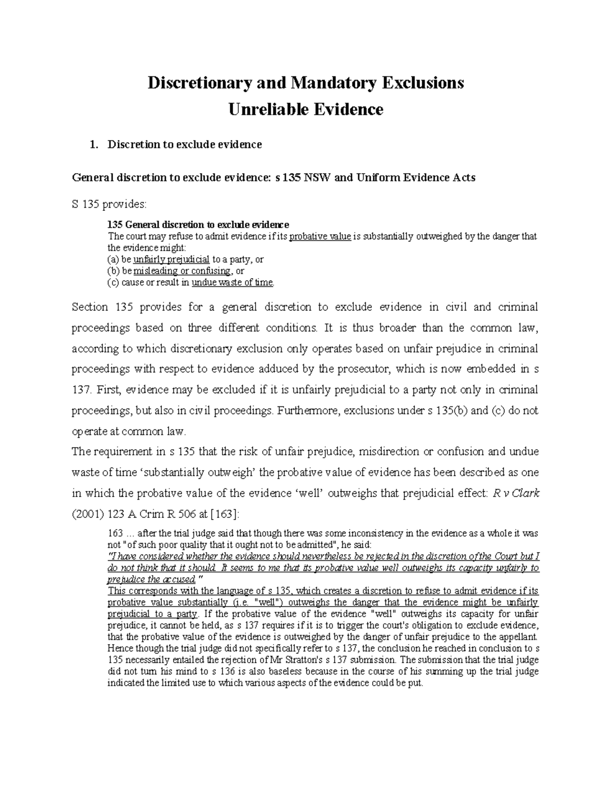 Discretionary and Mandatory Exclusions Unreliable Evidence - Discretion ...