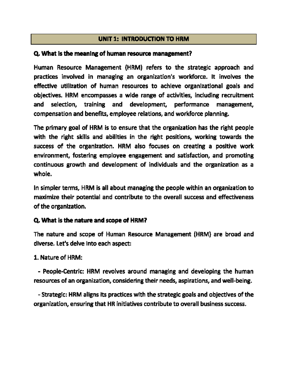 Human Resource Management - BBA - Studocu