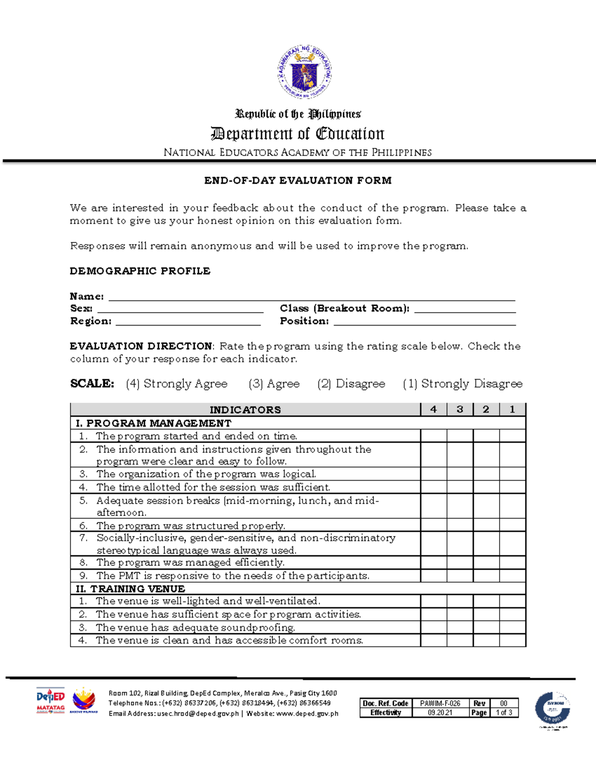 End-of-Day-Evaluation-Tool-Template-2 - Room 102, Rizal Building, DepEd ...