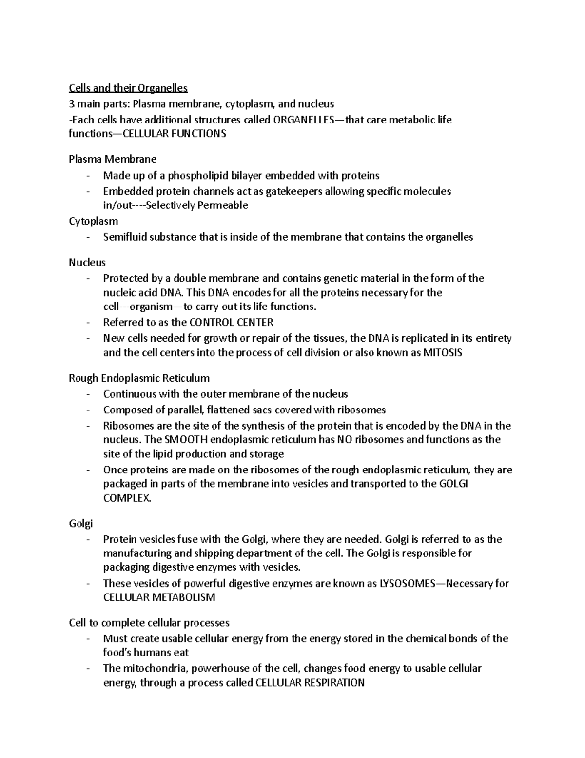 TEAS Review - Cells and their Organelles 3 main parts: Plasma membrane ...