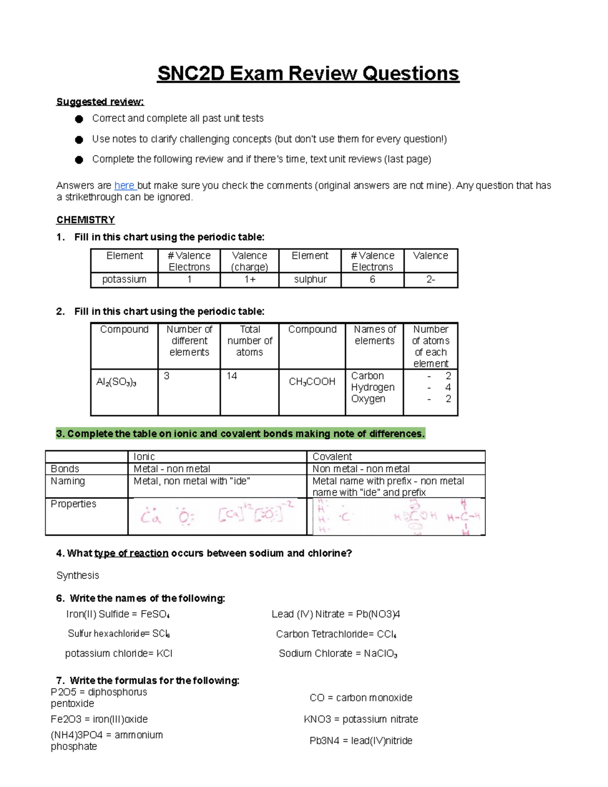 2D Exam review package - SNC2D Exam Review Questions Suggested review ...