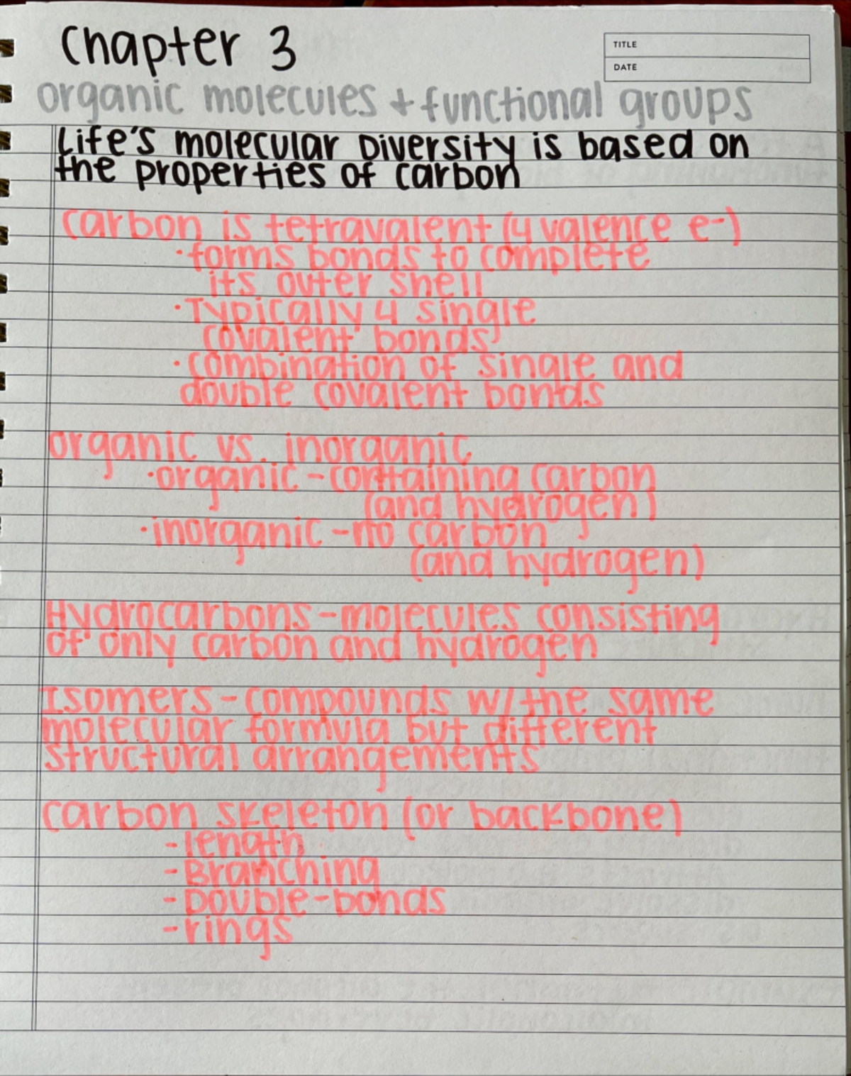 Organic Molecules Notes - BIOL 103 - Studocu