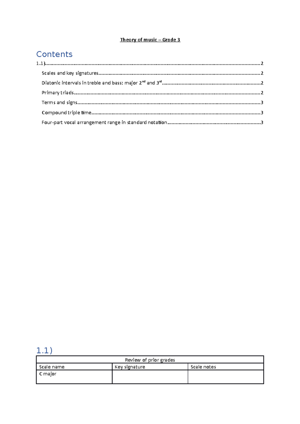 Theory of music structure - Theory of music – Grade 3 Contents - Studocu