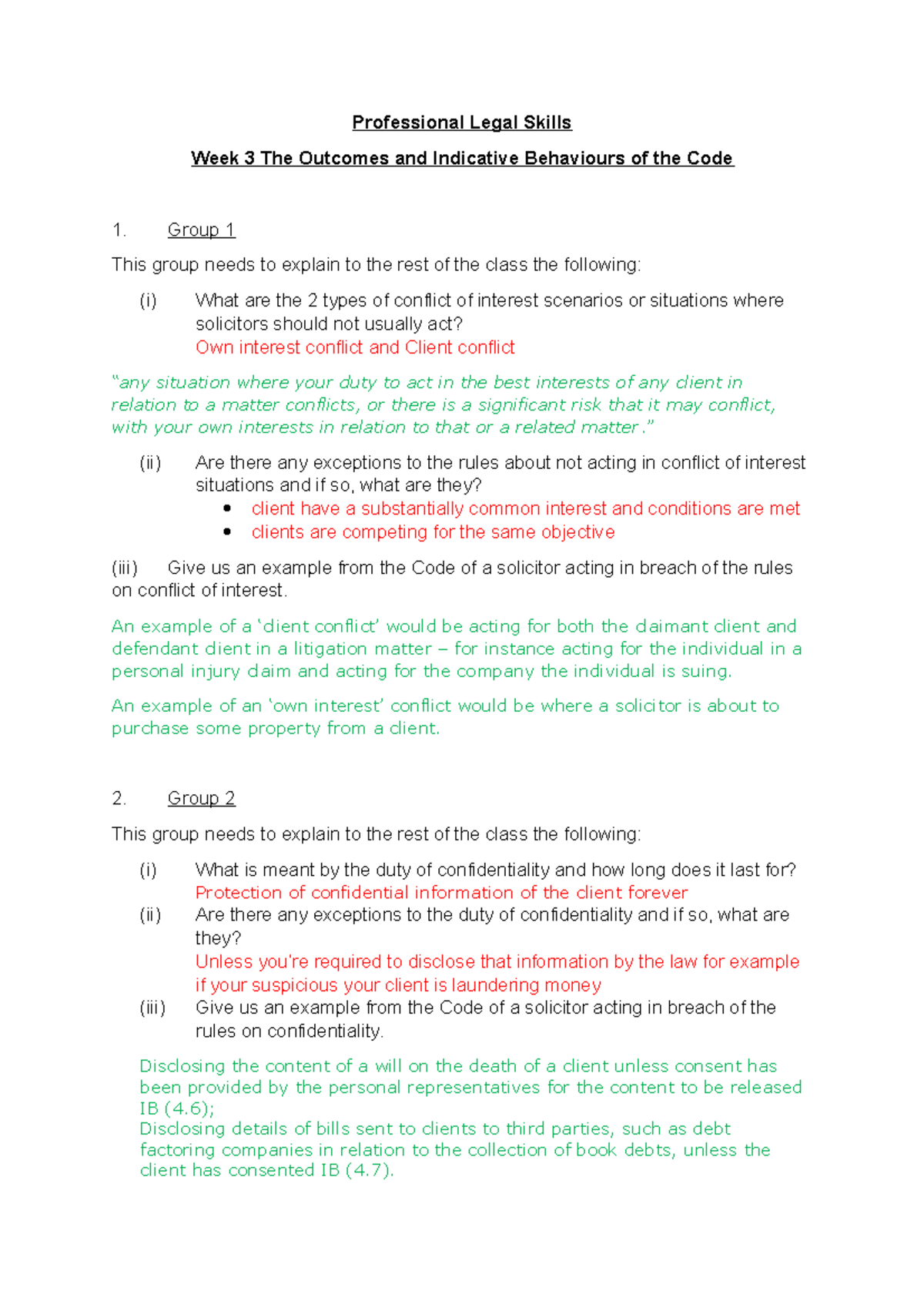 The Outcomes and Indicative Behaviours of the Code - ” (ii) Are there ...