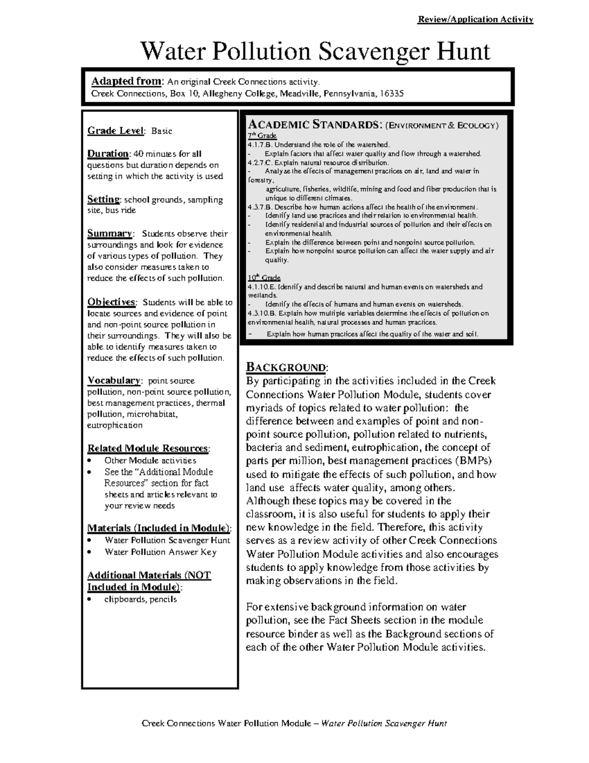 Activity Write-up - module of environmental science - Water Pollution ...