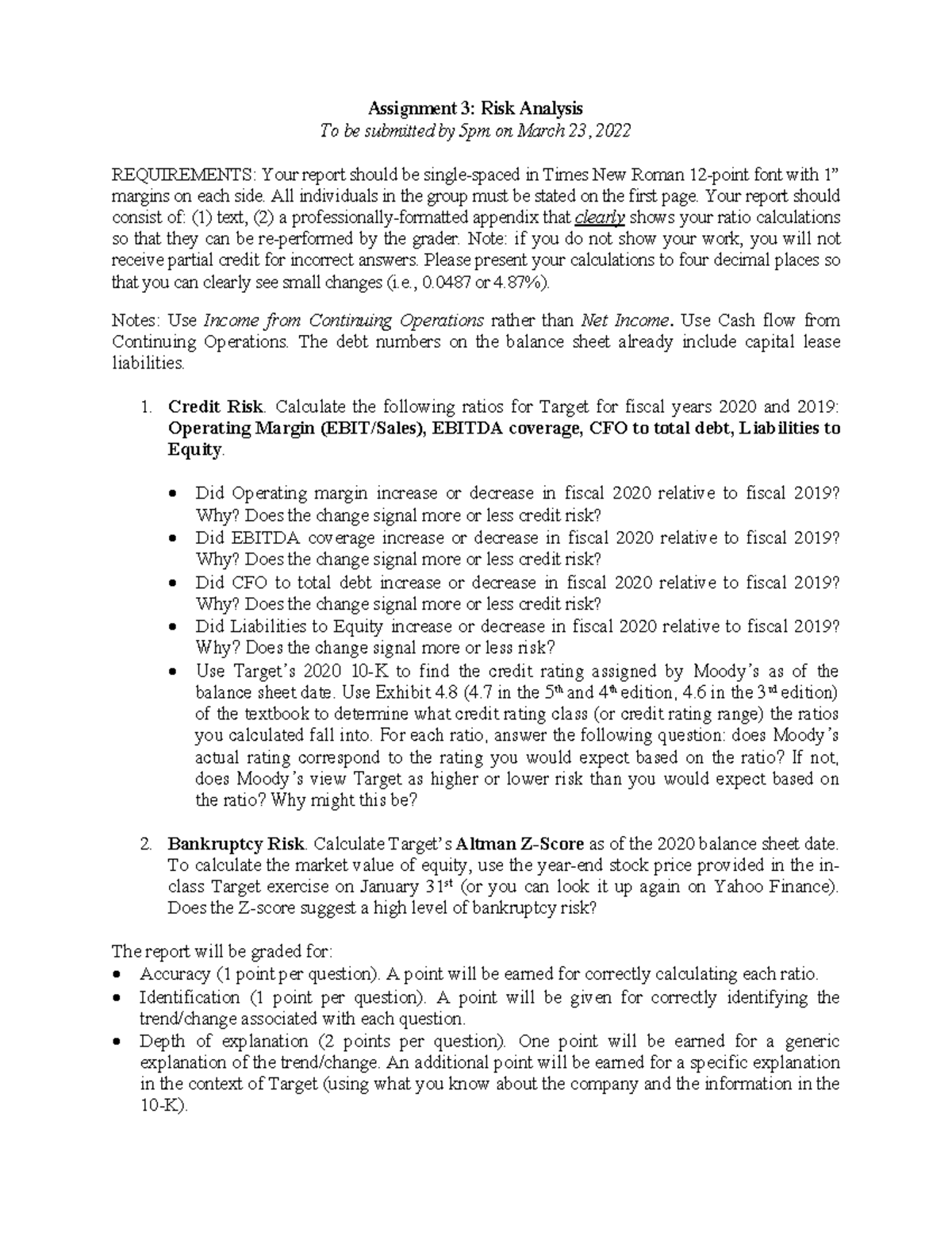 3 Risk hahak afsn fnwla m - Assignment 3: Risk Analysis To be submitted ...