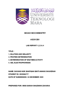 LAB4 - BMS553 - BIO462 BIOCHEMISTRY AS2012B LAB REPORT 4 TITLE: GEL ...
