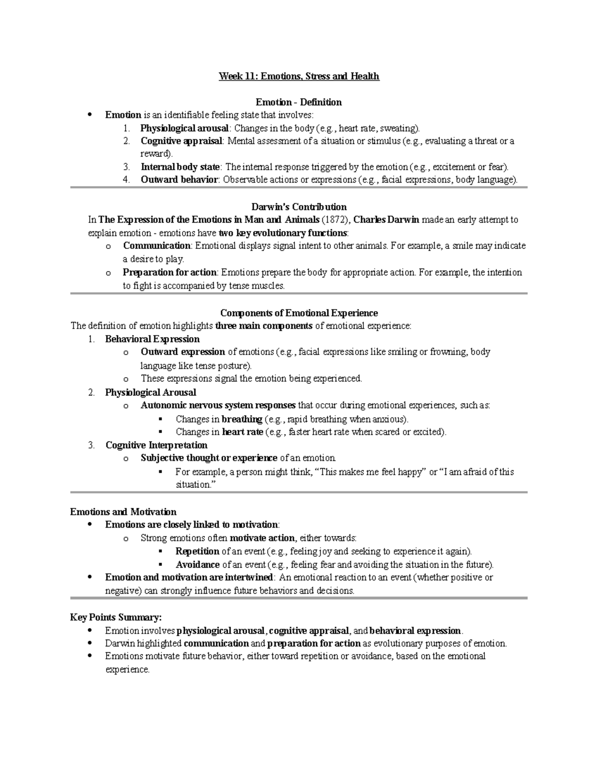 Week 11 Emotions, Stress and Health - Week 11: Emotions, Stress and ...