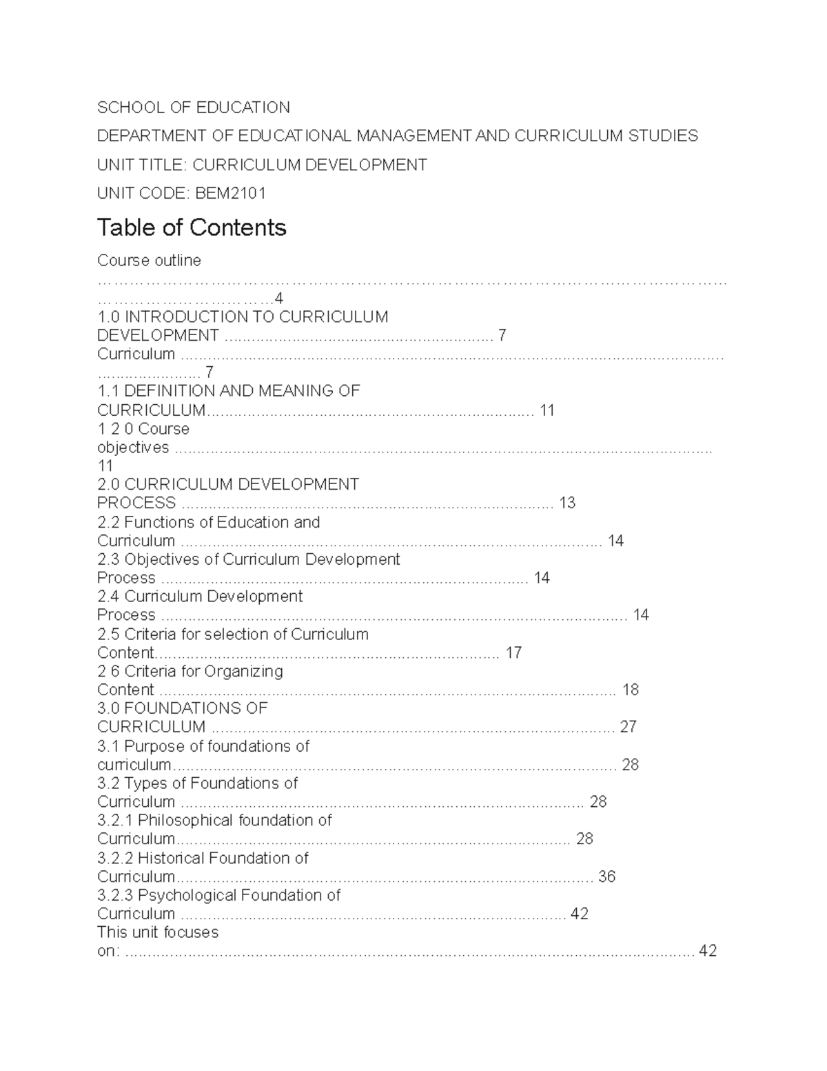 Curriculum development - SCHOOL OF EDUCATION DEPARTMENT OF EDUCATIONAL ...