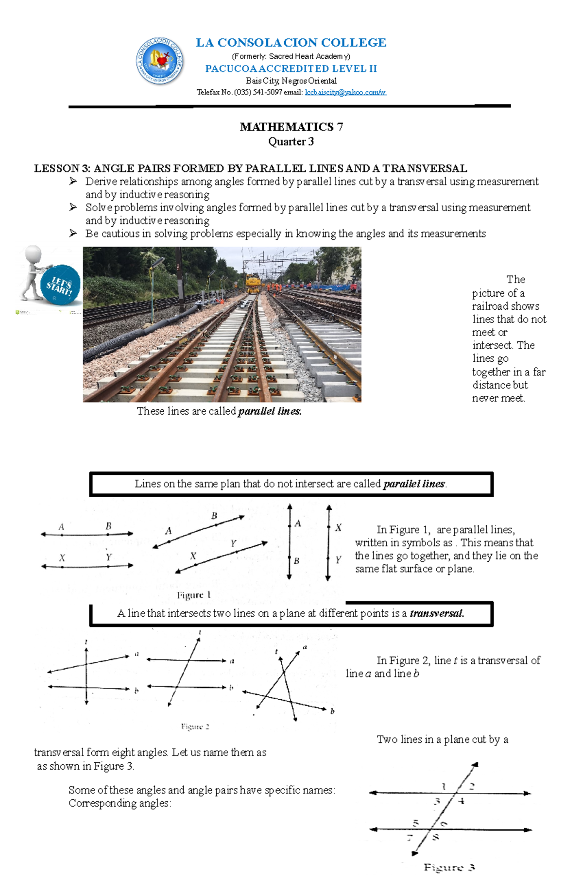Math 7 - Angle Pairs Formed BY Parallel Lines AND A Transversal - LA ...