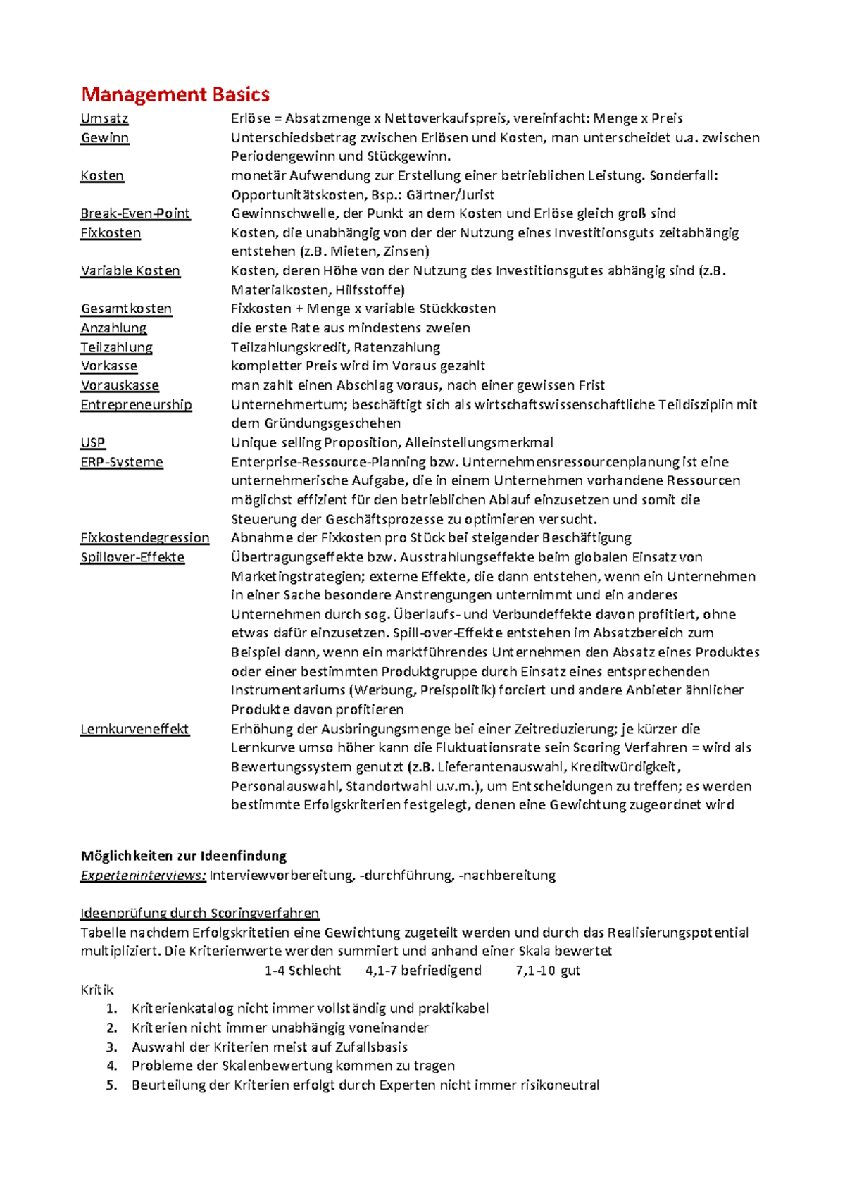 Zusammenfassung Management Basics SS19 - Management Basics Umsatz ...