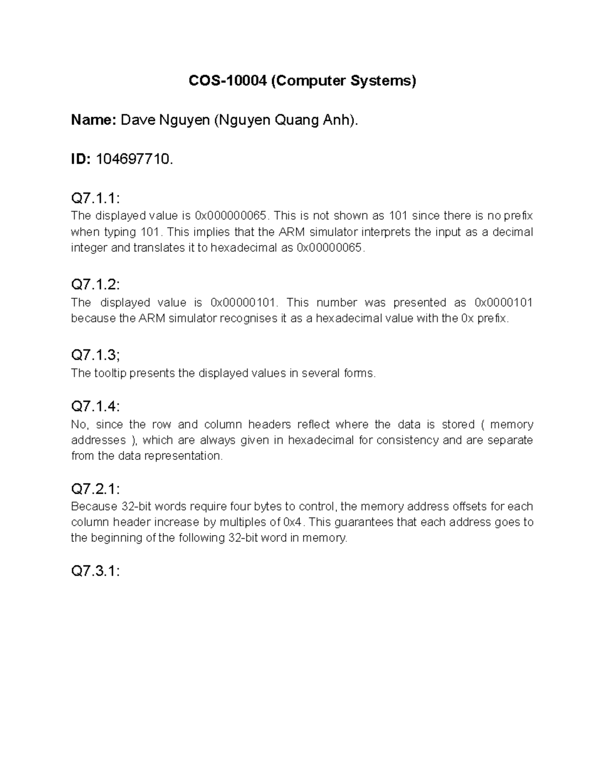 Lab 7 - Full Lab-7. - COS-10004 (Computer Systems) Name: Dave Nguyen ...