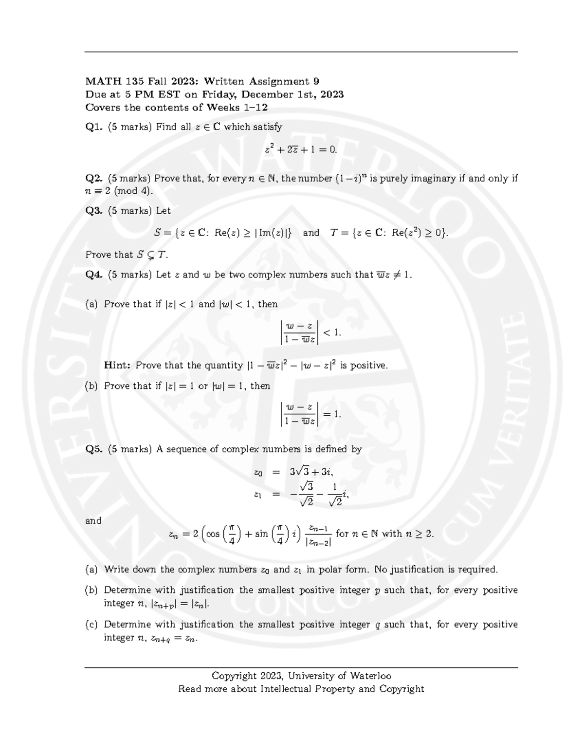Wa9 - wa9 - MATH 135 Fall 2023: Written Assignment 9 Due at 5 PM EST on ...