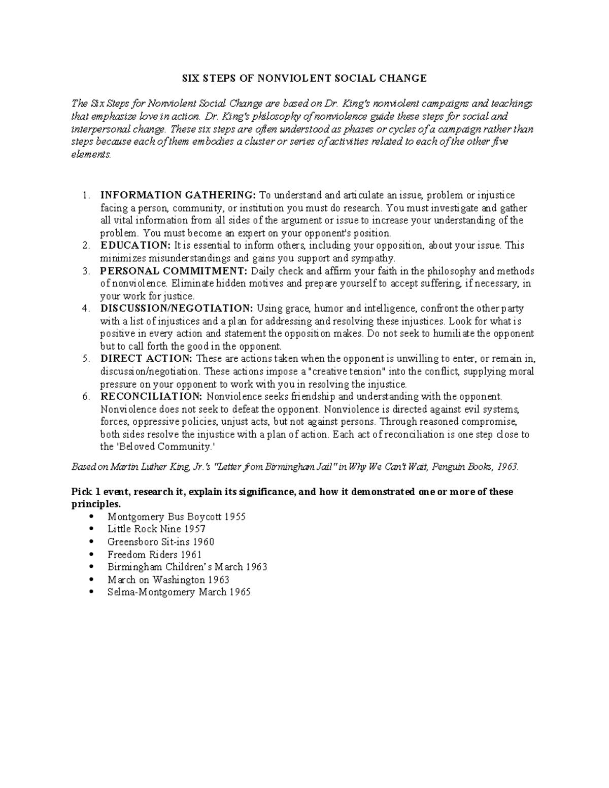 SIX Steps OF Nonviolent Social Change - SIX STEPS OF NONVIOLENT SOCIAL ...