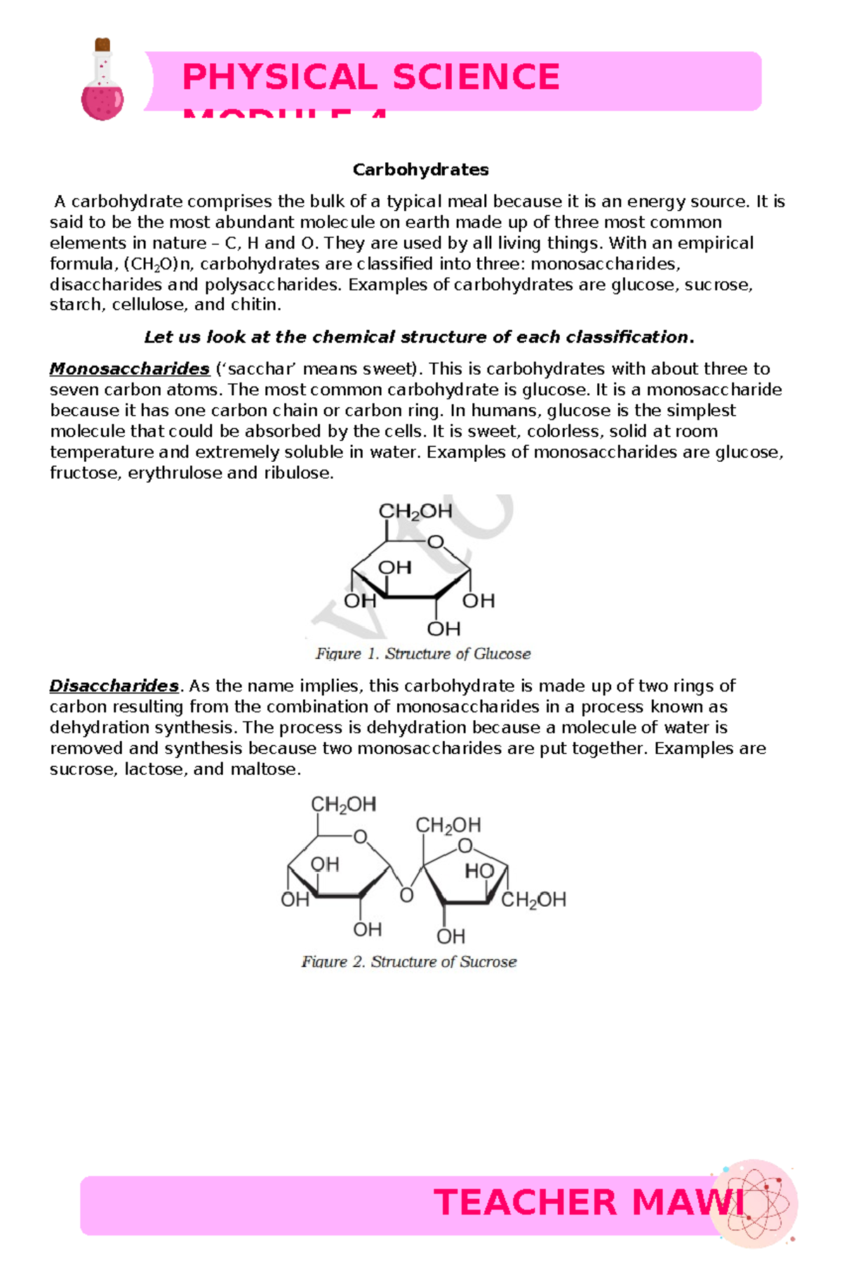 Physical Science Module 4 PART 1 Carbohydrates - Carbohydrates A ...