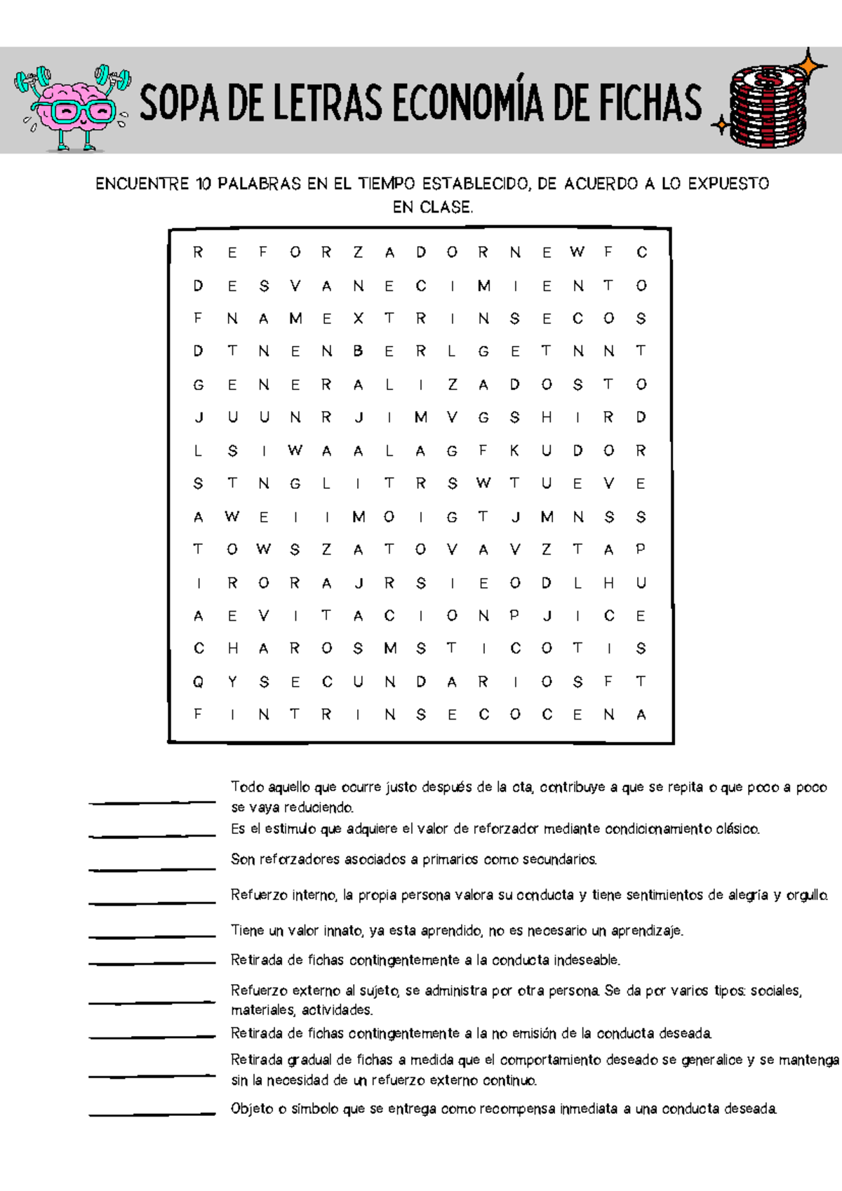 SOPA DE Letras Economia DE Fichas - R E F O R Z A D O R N E W F C D E S ...