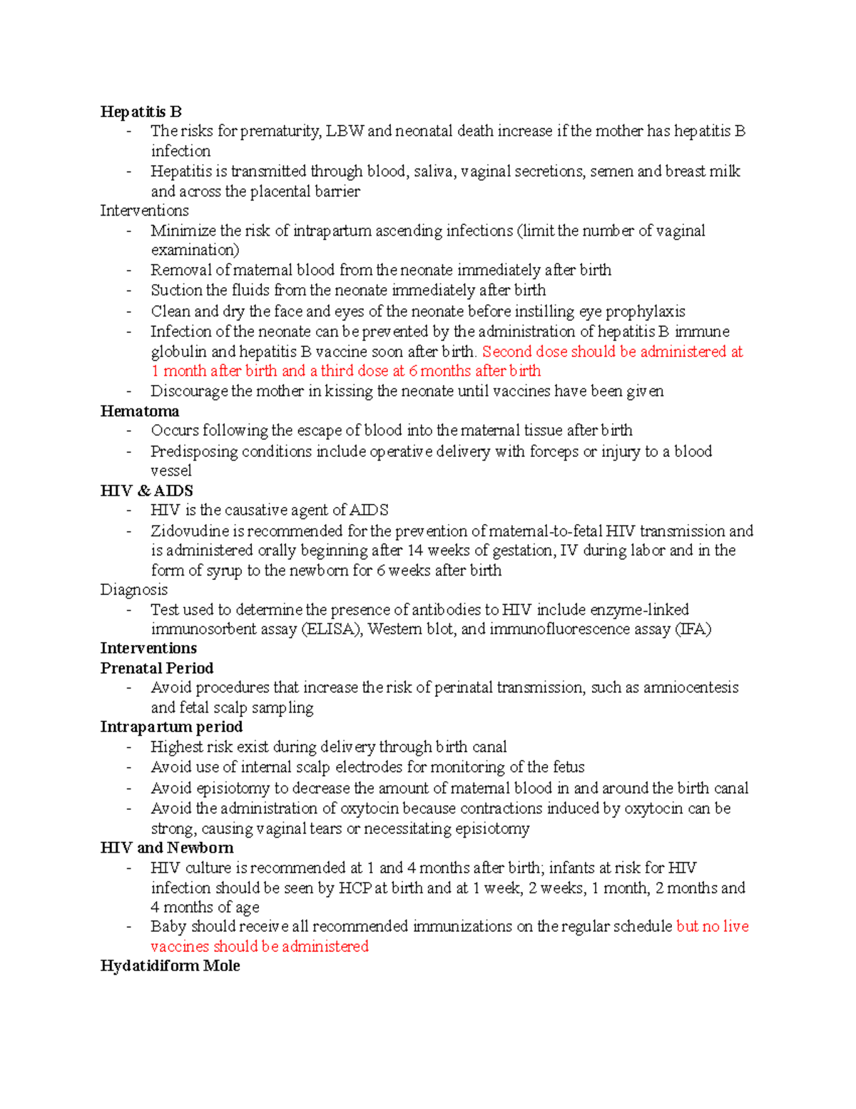 Hepatitis B - Lecture notes 8 - Hepatitis B - The risks for prematurity ...