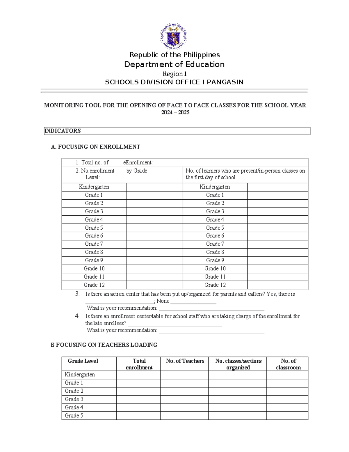 Monitoring-Tool - Monitoring - Republic of the Philippines Department ...