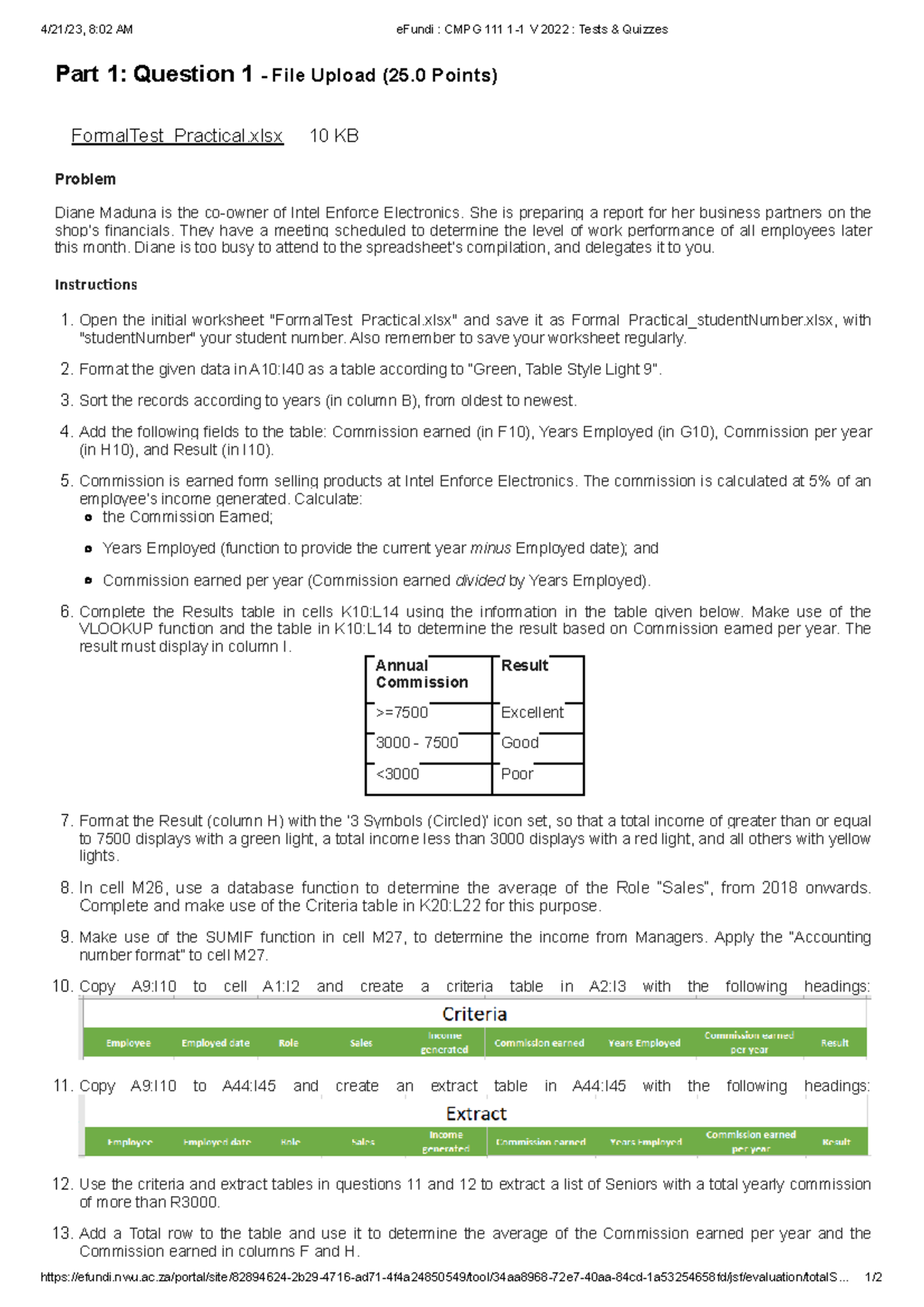 Excel CMPG 111 1-1 V 2022 Tests & Quizzes 2022 ST - 4/21/23, 8:02 AM ...