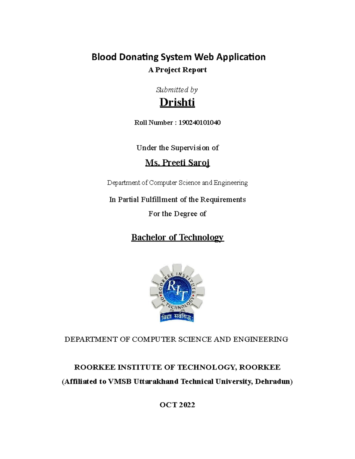 Drishti Project Report - Blood Donating System Web Application A ...