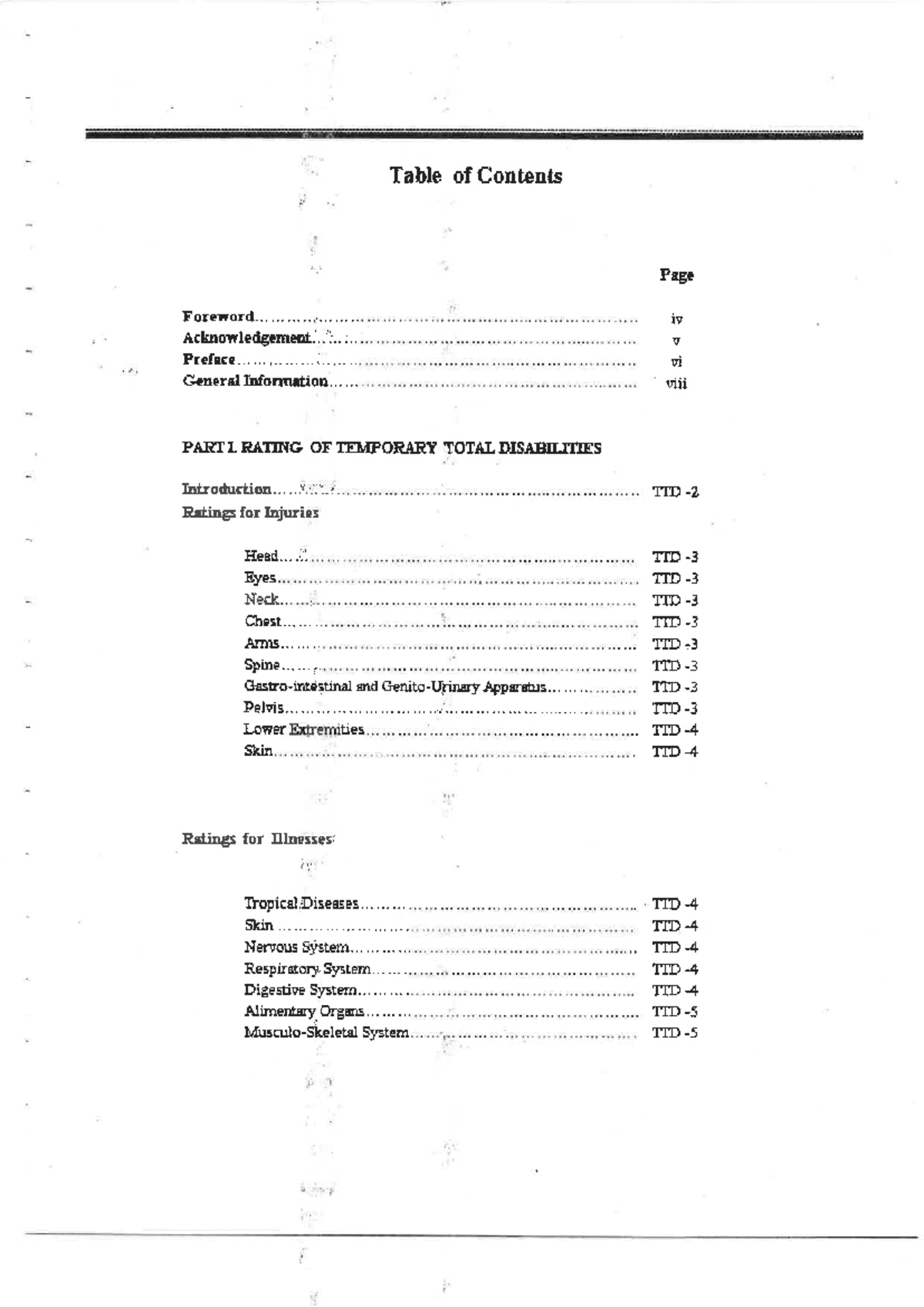 TTD Rating under RA 8291 Manual OF Ratings - Table of Contents Page ...