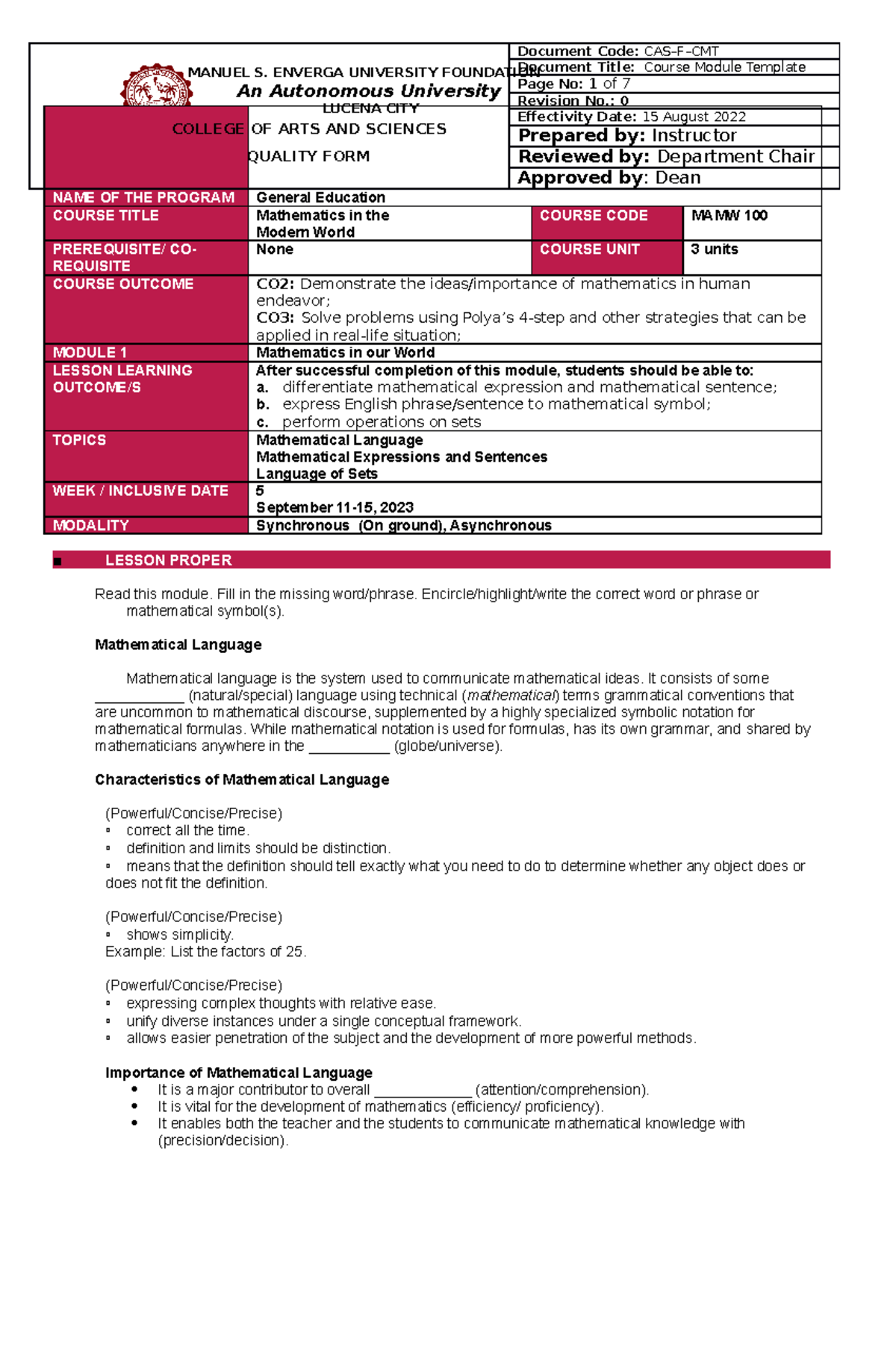 Module 3-with-activity-4 - NAME OF THE PROGRAM General Education COURSE ...