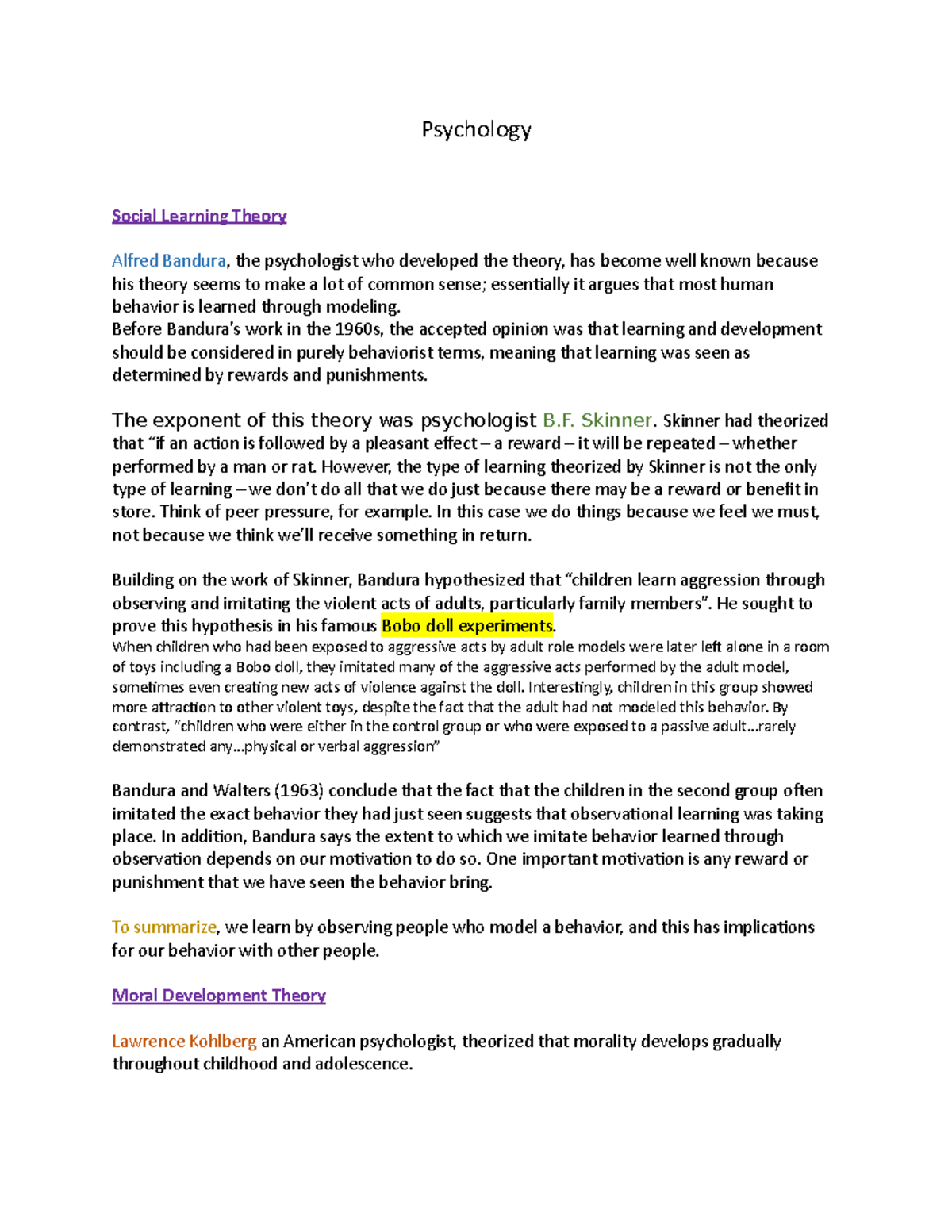 Chapter 3 (Psychology) - Psychology Social Learning Theory Alfred ...