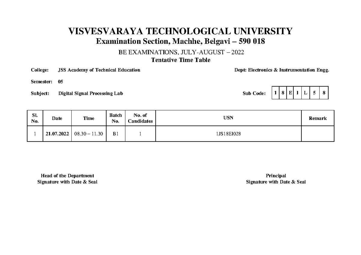 VTU Practical EXAM TIME Table (Even Sem July & August - 2022 E&IE DEPT ...
