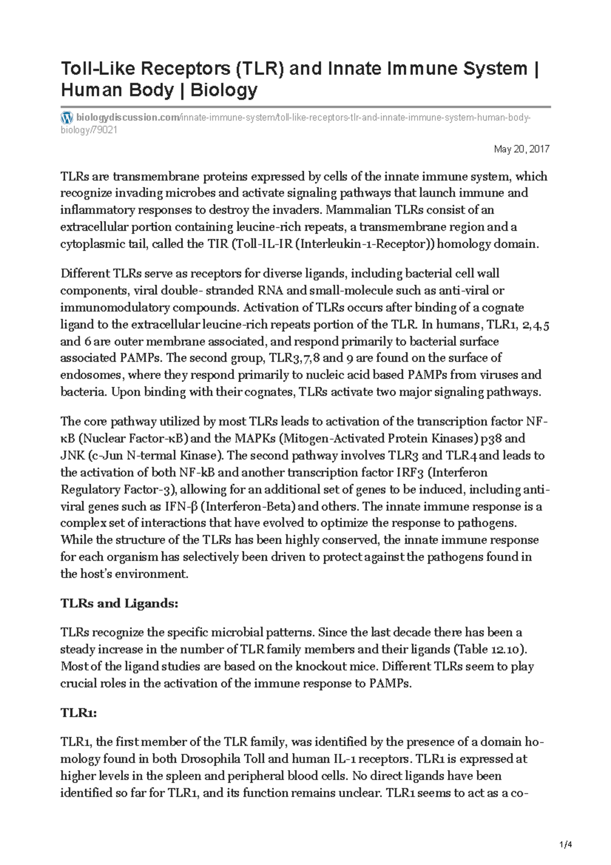 Biologydiscussion.com-Toll-Like Receptors TLR and Innate Immune System ...