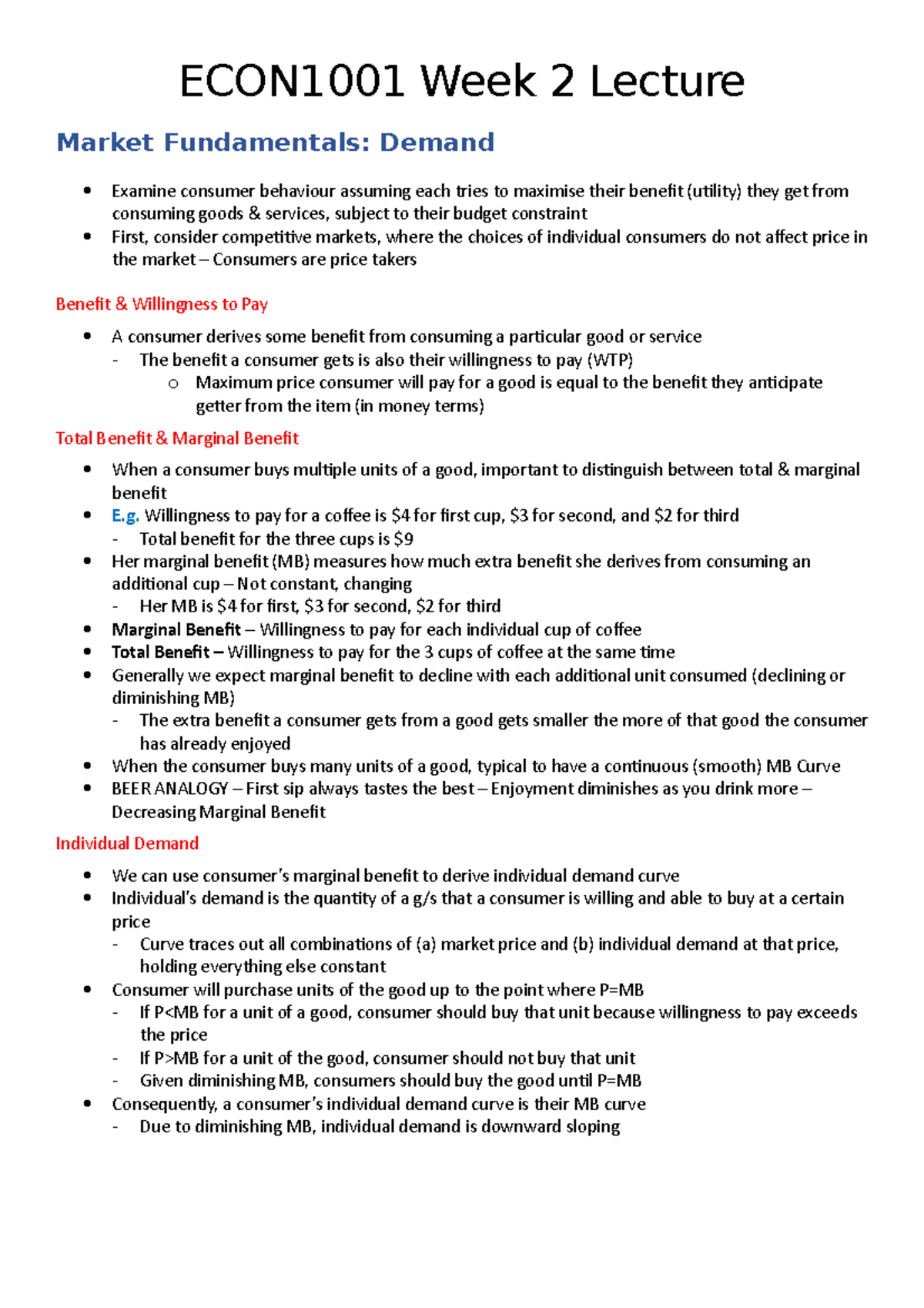 ECON1001 Week 2 Lecture - ECON1001 Week 2 Lecture Market Fundamentals ...