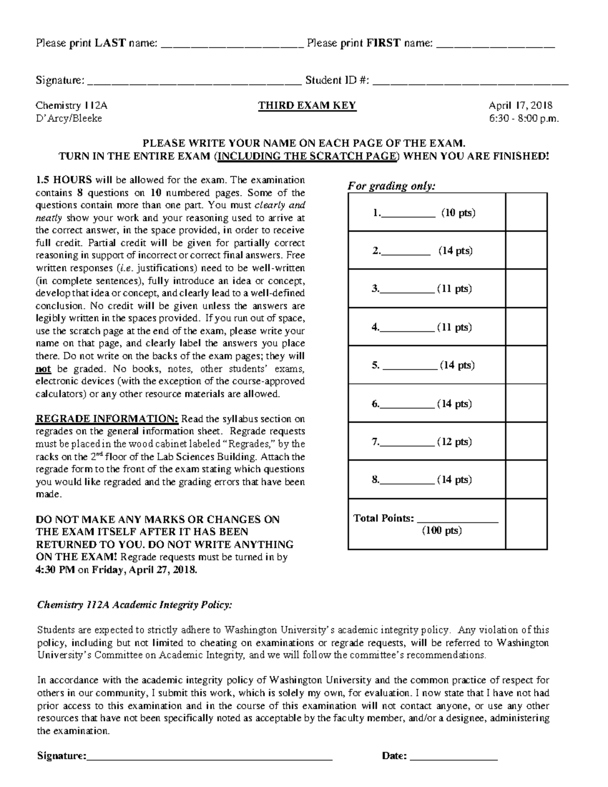 Sp18 Exam 3 Key - Please print LAST name: ________________________ Please print FIRST name ...