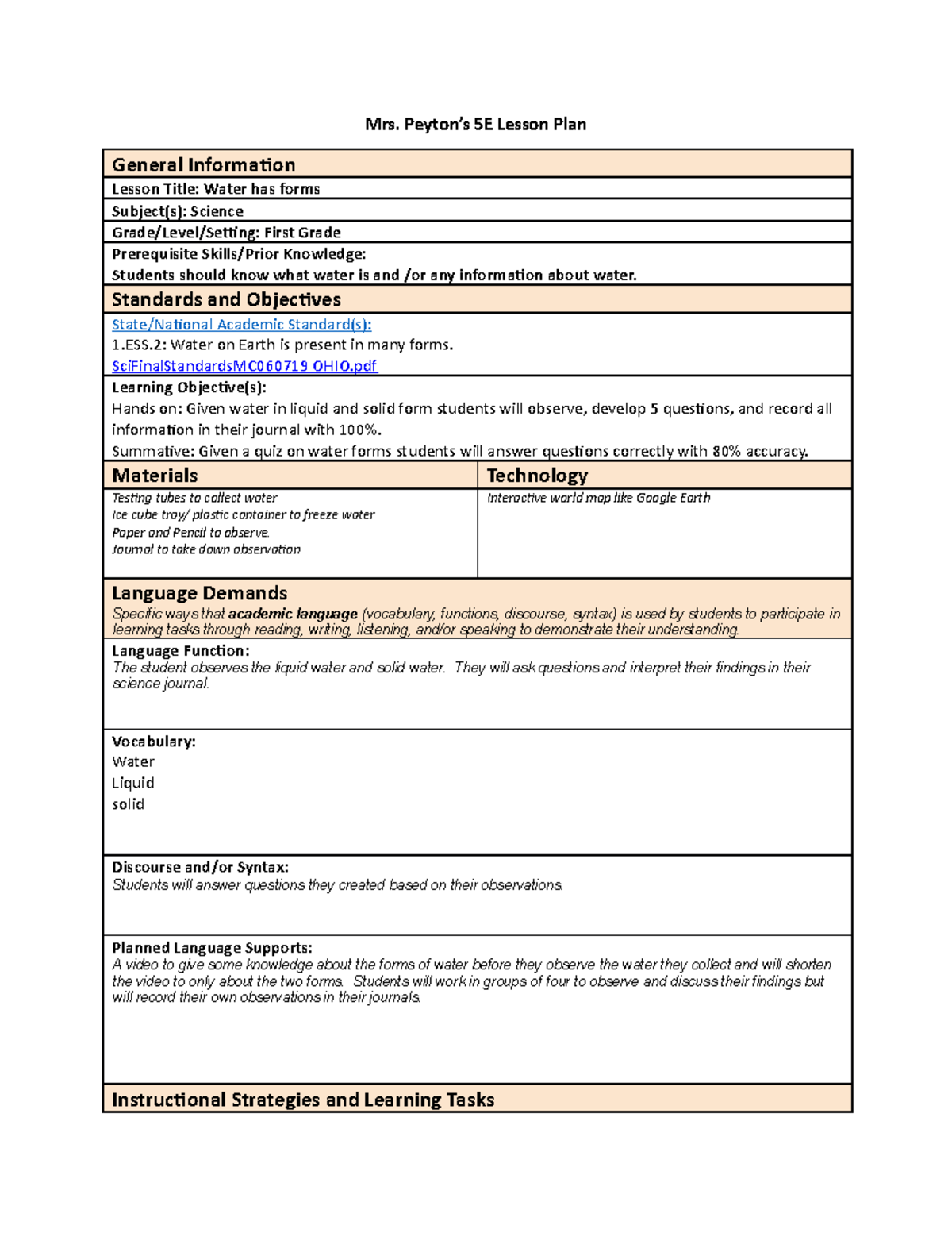5E Lesson Plan C382 - Mrs. Peyton’s 5E Lesson Plan General Information ...