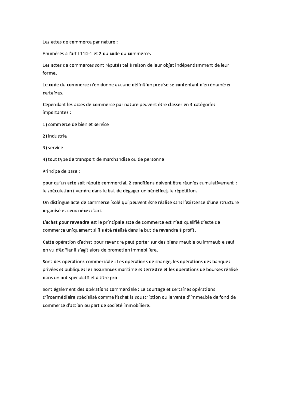 Les actes de commerce par nature en fiche - Les actes de commerce par ...