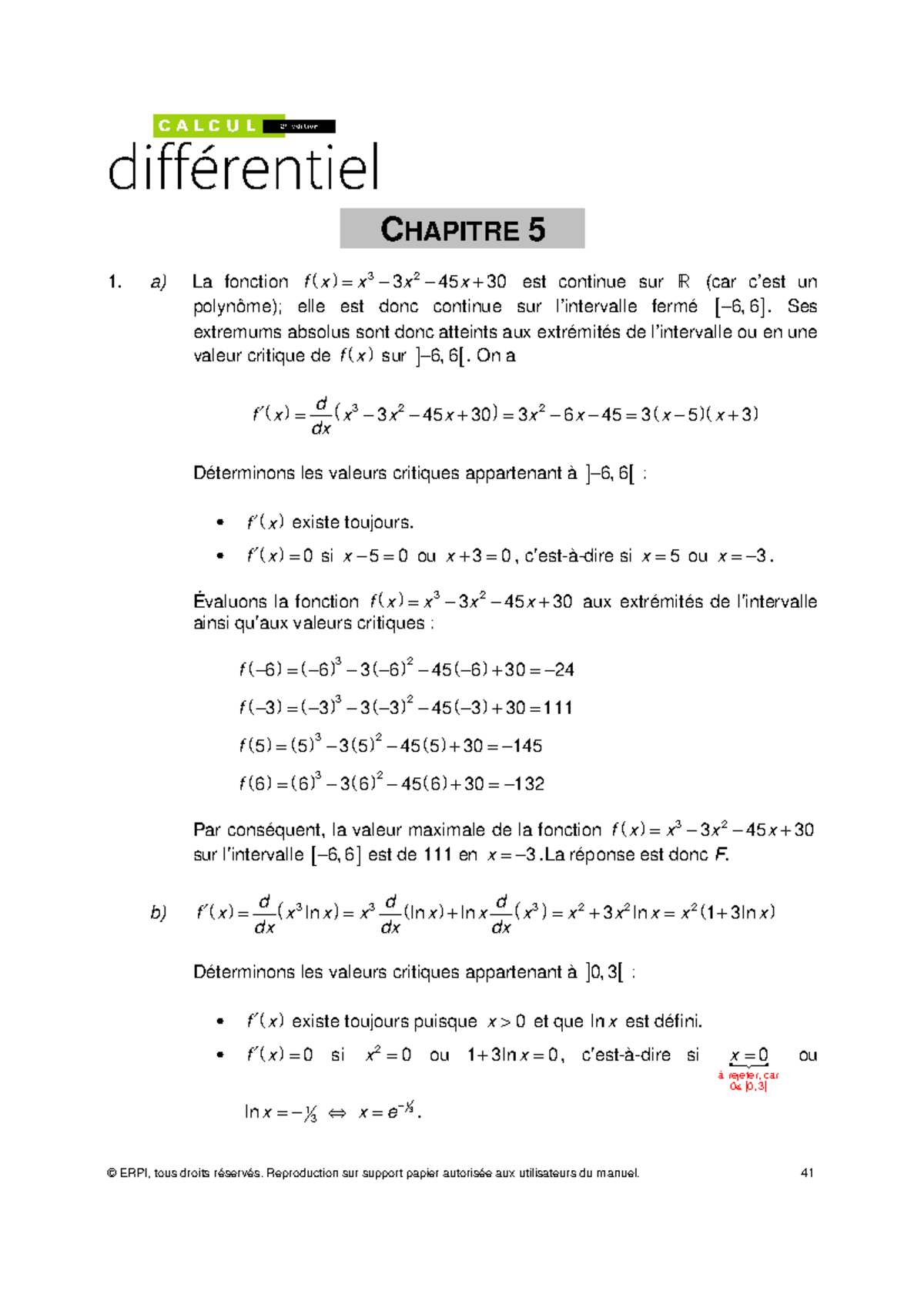 Sol Exer Revision Chap5 final 060114 - CHAPITRE 5 a) La fonction ####### ( ) 3 2 f x =x − 3 x − ...