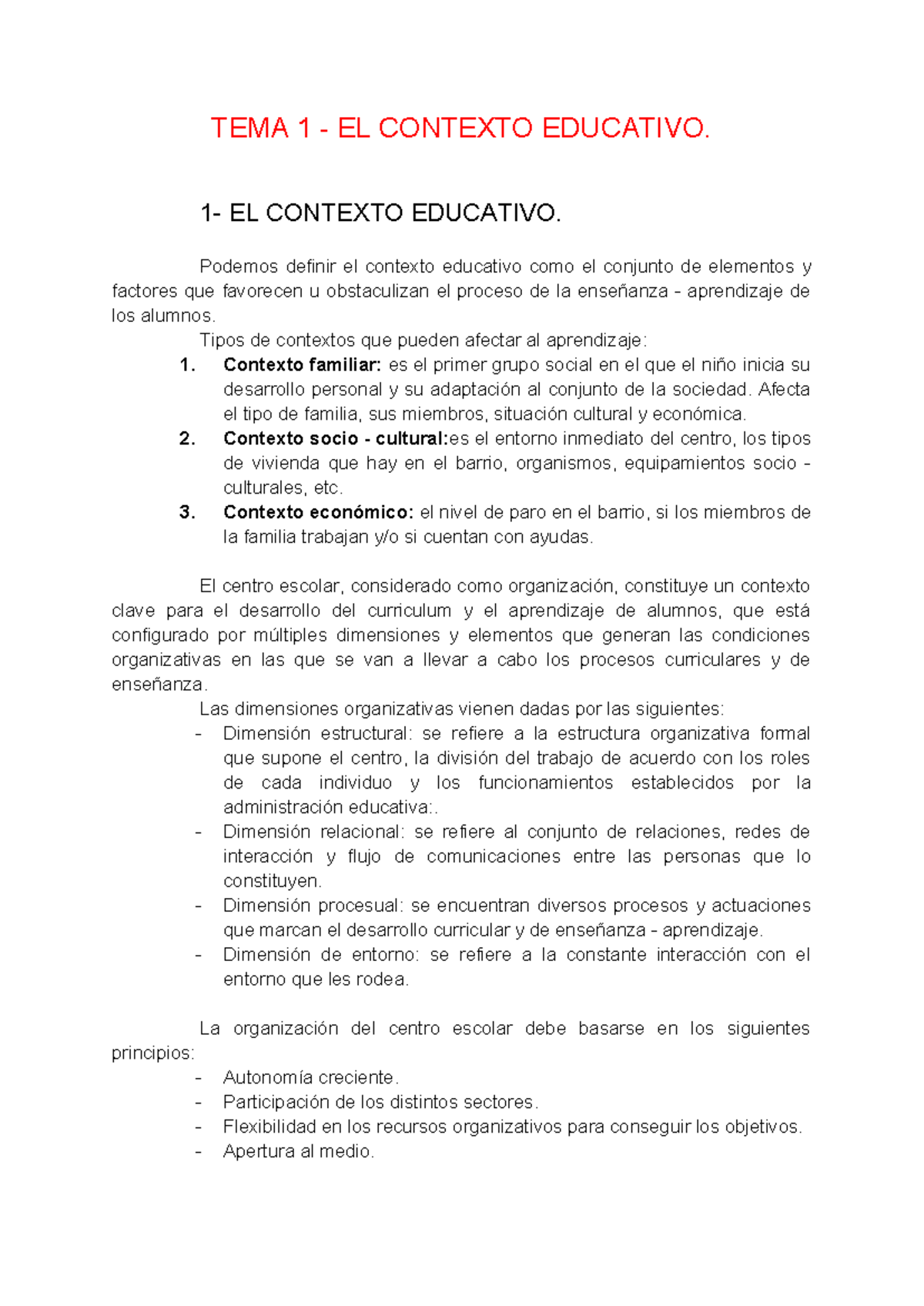 TEMA 1 - EL Contexto Educativo - TEMA 1 - EL CONTEXTO EDUCATIVO. 1- EL ...